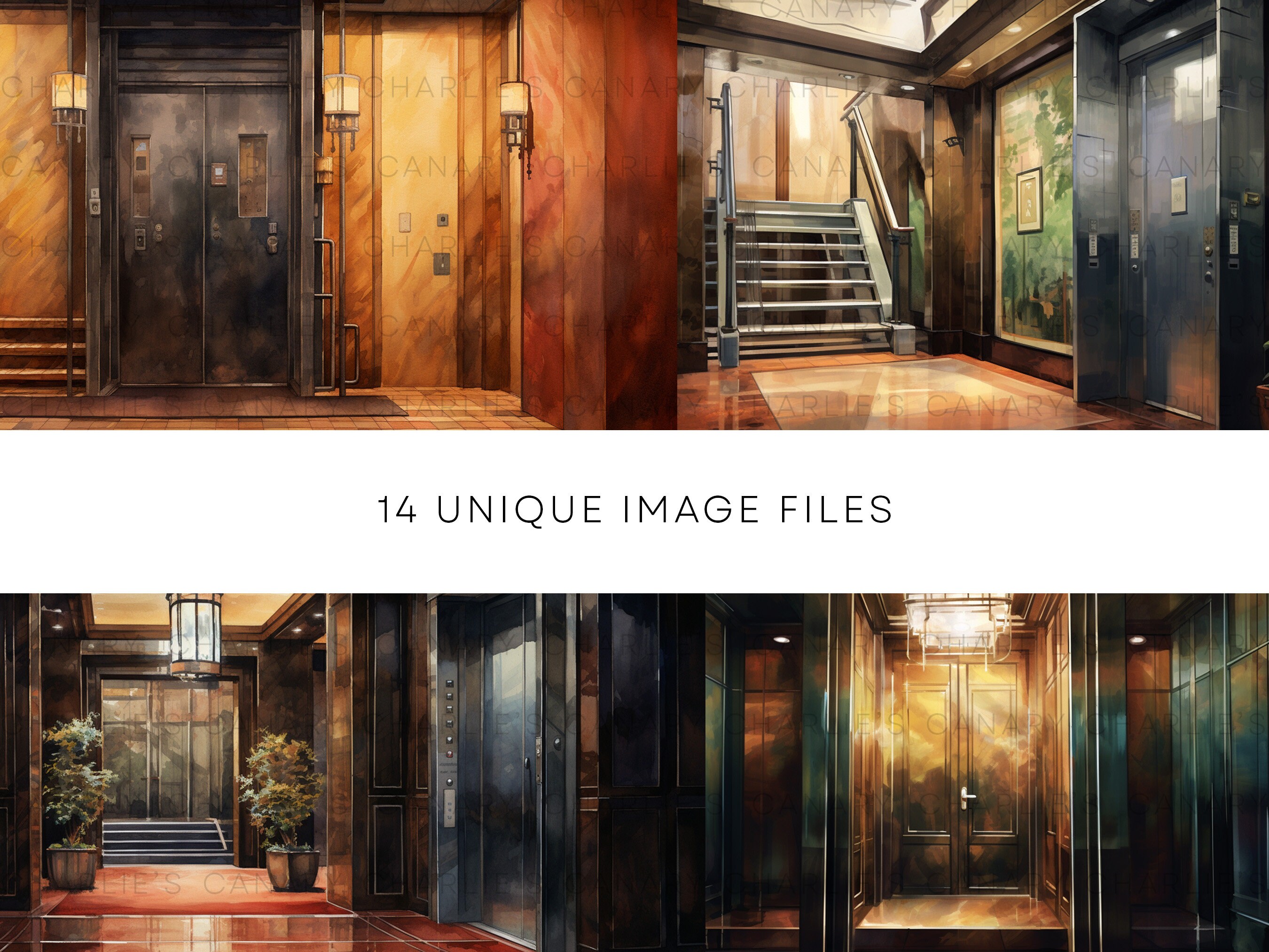 Watercolor Elevators Virtual Background, Zoom Background, Streamer Twitch Background, Vtuber ...