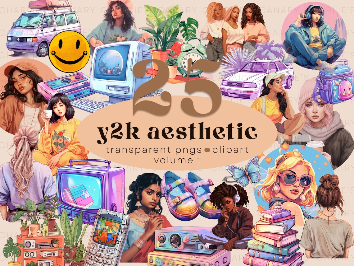 Y2k Aesthetic Clip Art, 2000s Clipart, Vintage Y2k Decor, Transparent ...