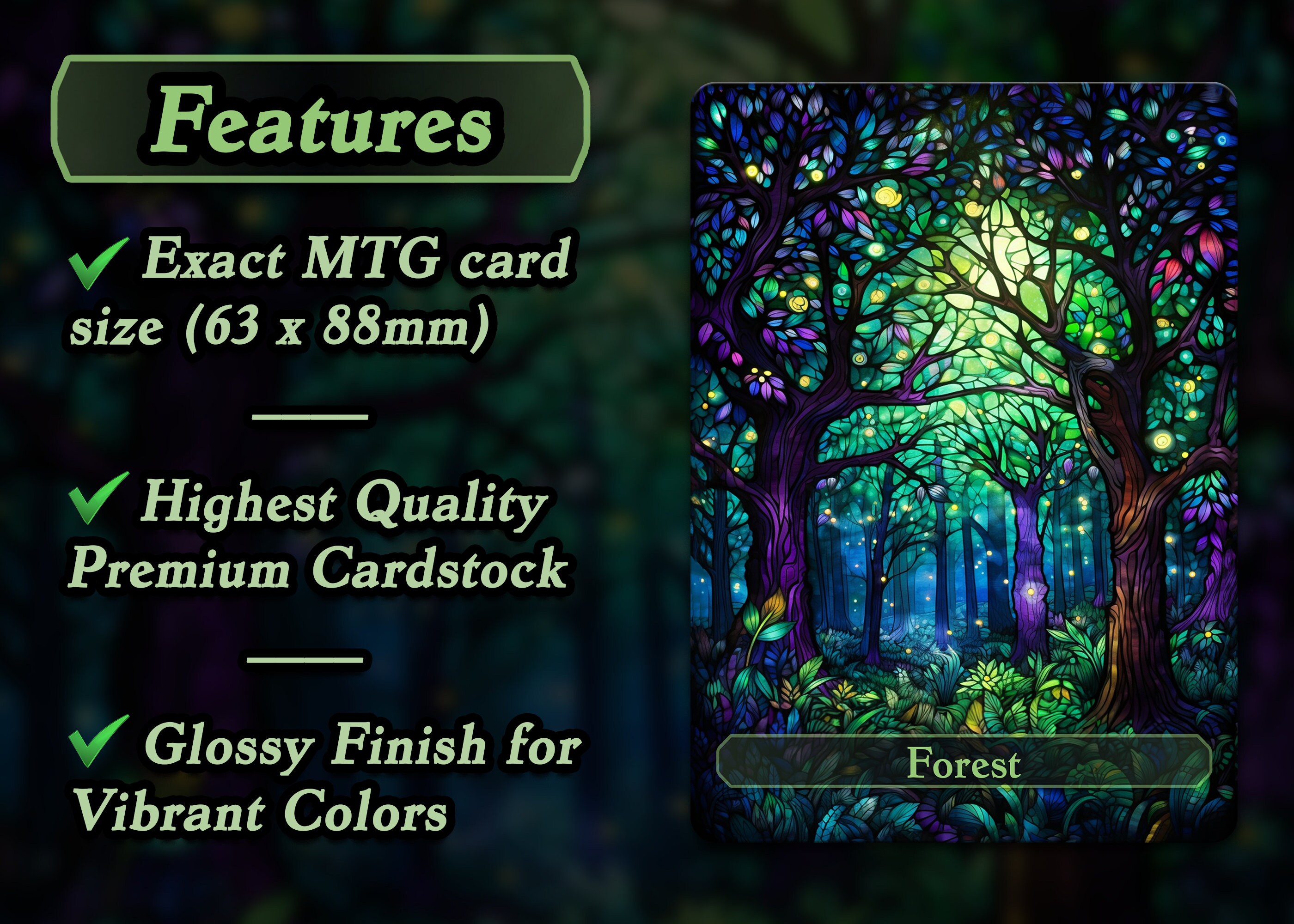 Set of 50 Stained Glass Forest Basic Land MTG Proxies, Alternative Full Art Proxy Cards, Quality ...