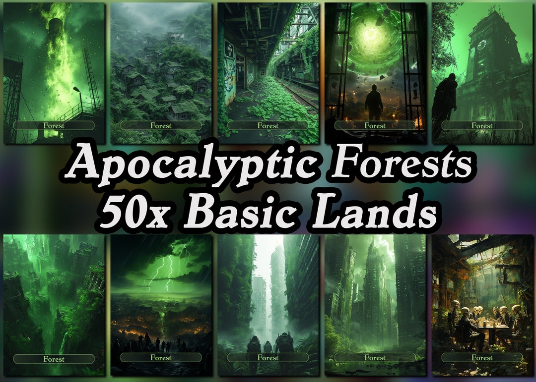 10 Unique Designs, 50x Forest Basic Land, Apocalyptic Style Alternate ...