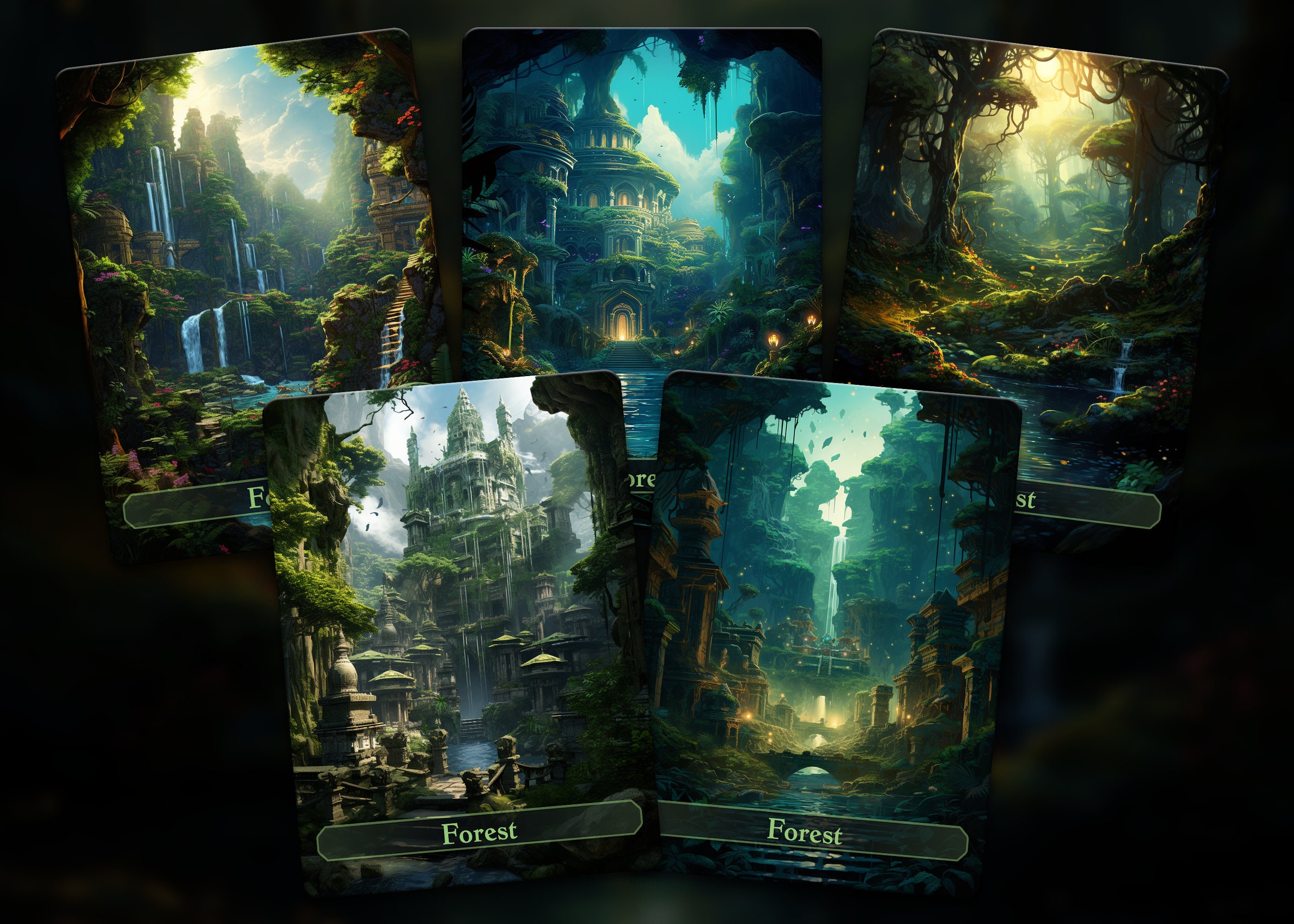 Set of 50 Fantasy Forest Basic Land MTG Proxies Plus 3 Tokens ...