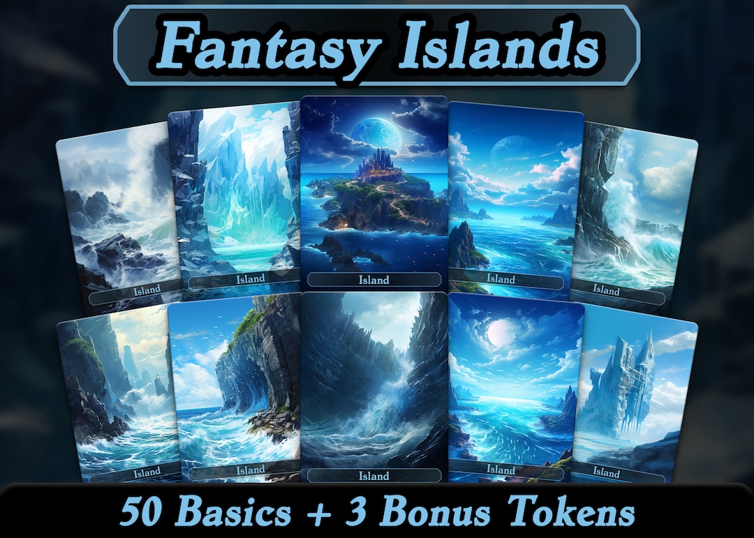 Set of 50 Fantasy Island Basic Land MTG Proxies, Alternative Full Art Proxy Cards, Quality Game ...