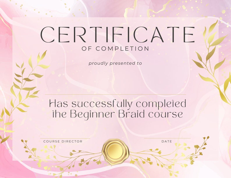 Begginer Braid Coarse Certificate of Completion - Etsy
