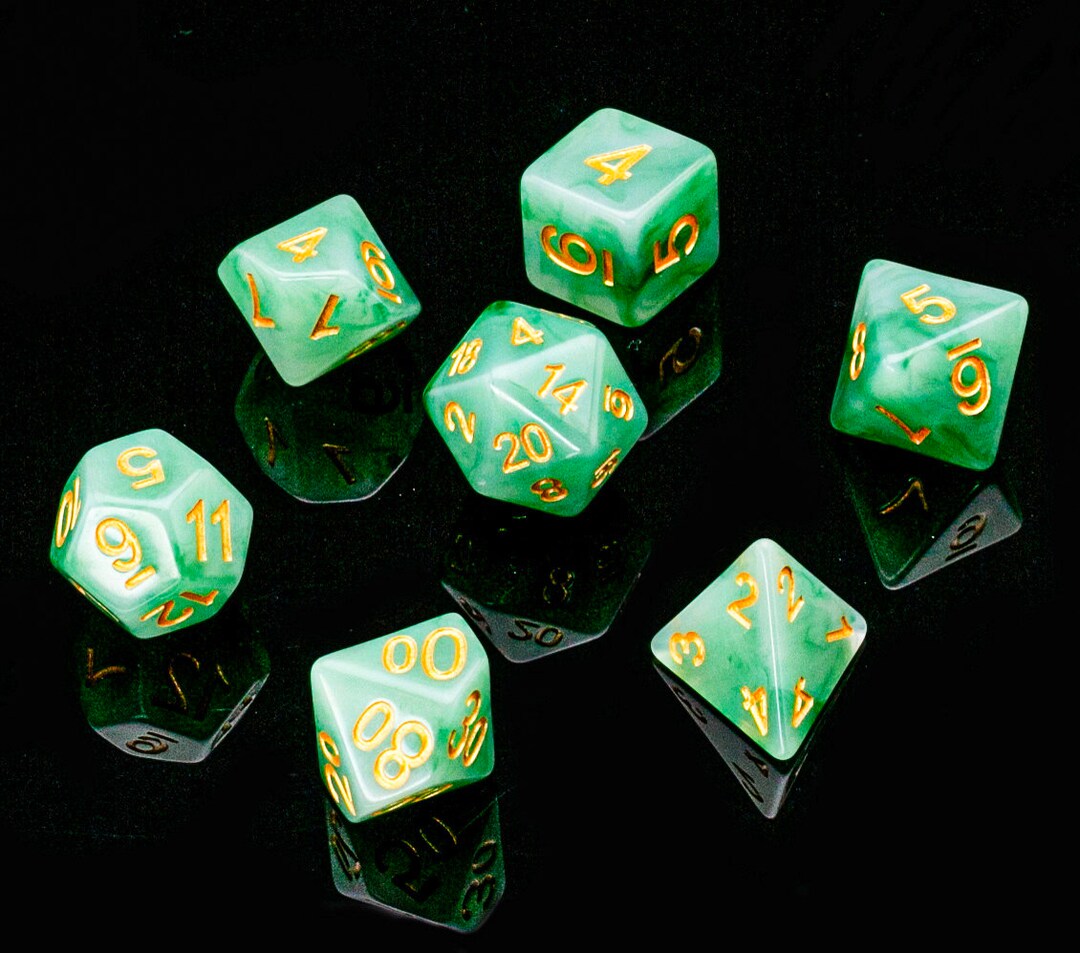 Jade Fortune - Dragon Dice Set - Dnd Polyhedral Sharp Edge Resin Dragon ...