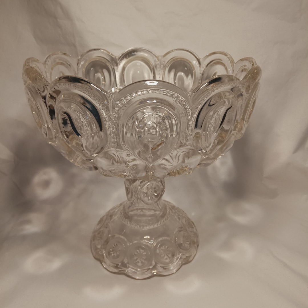 Vintage L.E. Smith Moon and Stars Large Clear Glass Compote - Etsy