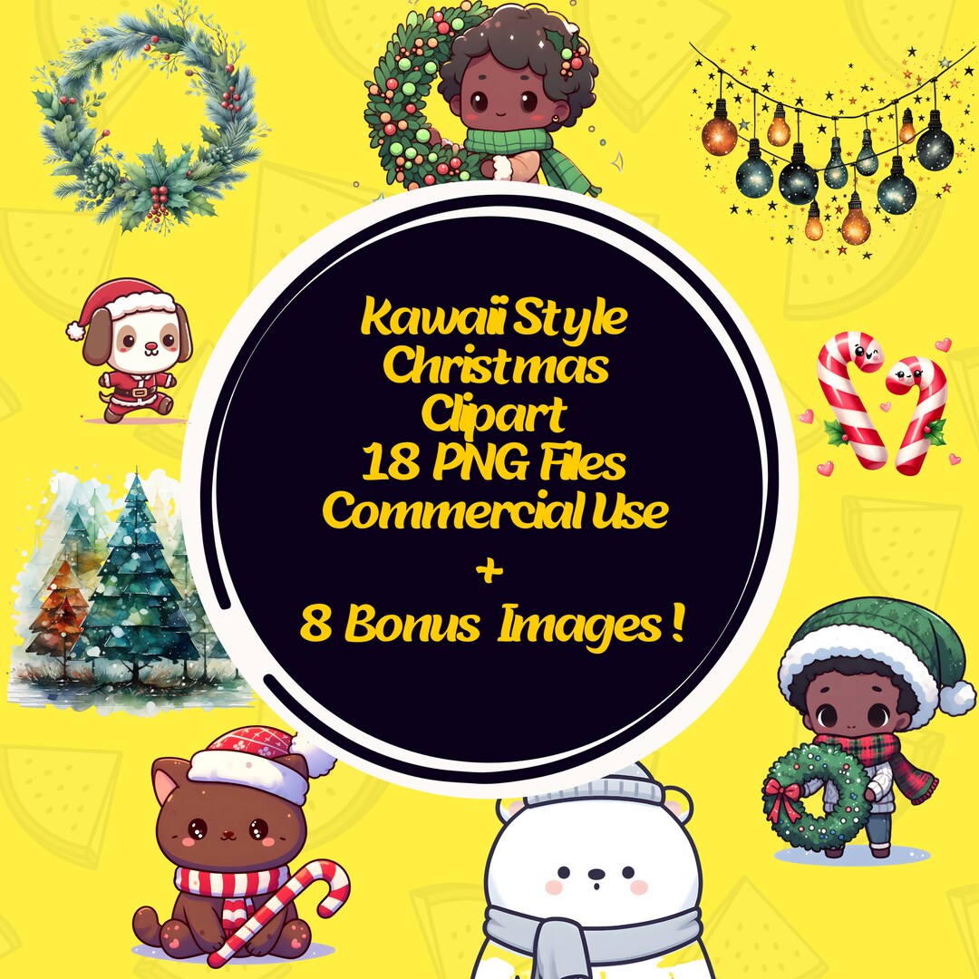 Cute Kawaii Kids Christmas Clipart Festive African American - Etsy
