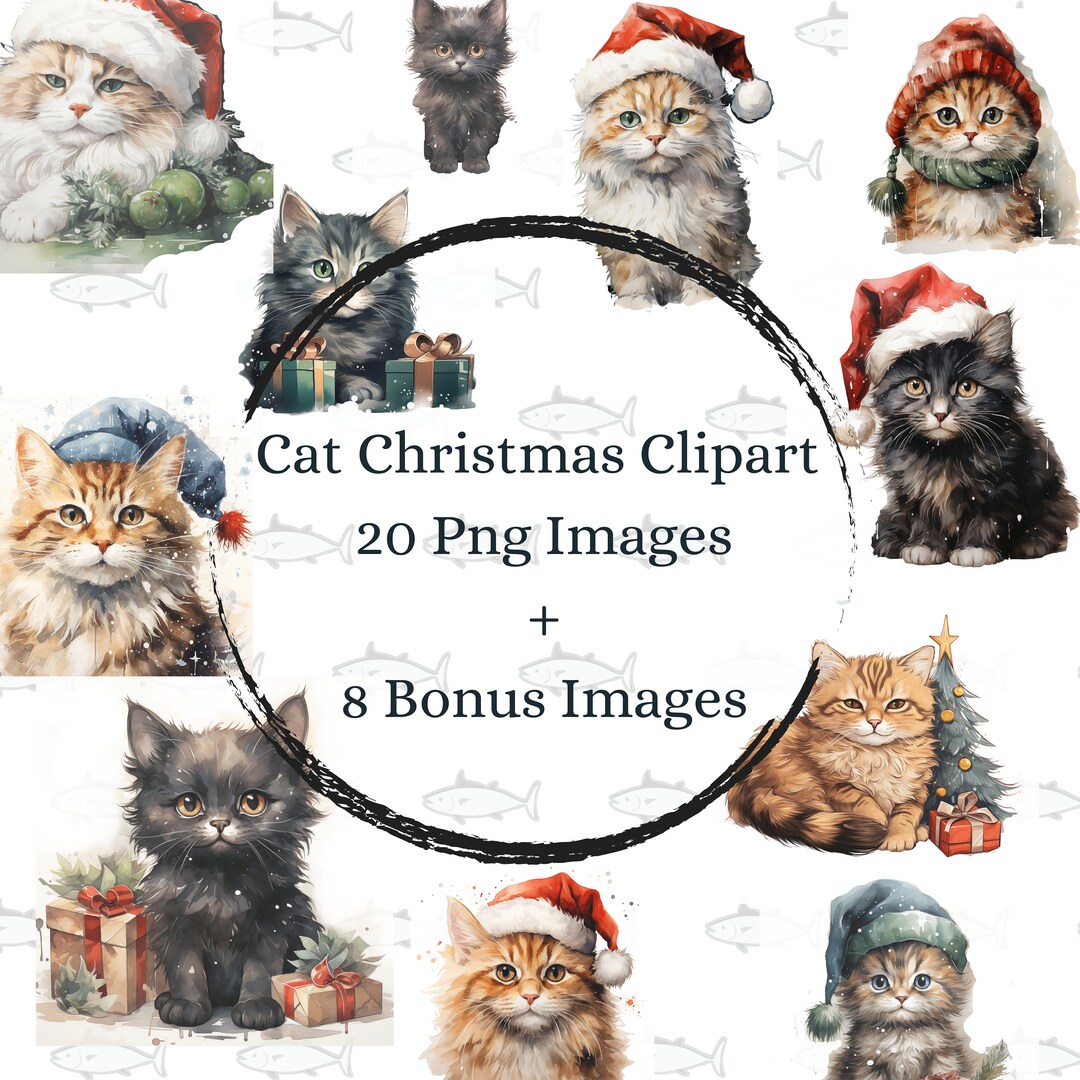 Cute Cat Christmas Clipart Png Digital Instant Download, Christmas ...