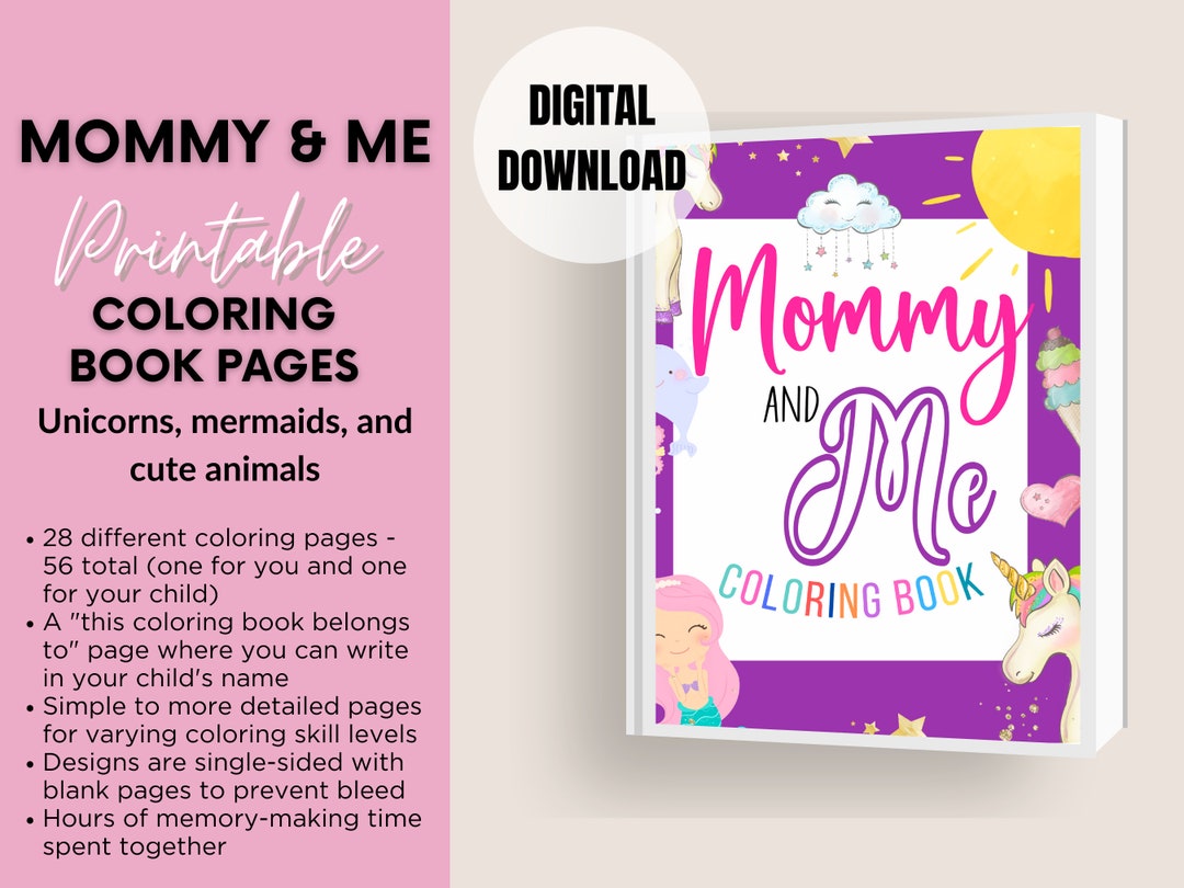 Mommy and Me Coloring Book Pages Mermaids, Unicorns and Cute Animals ...