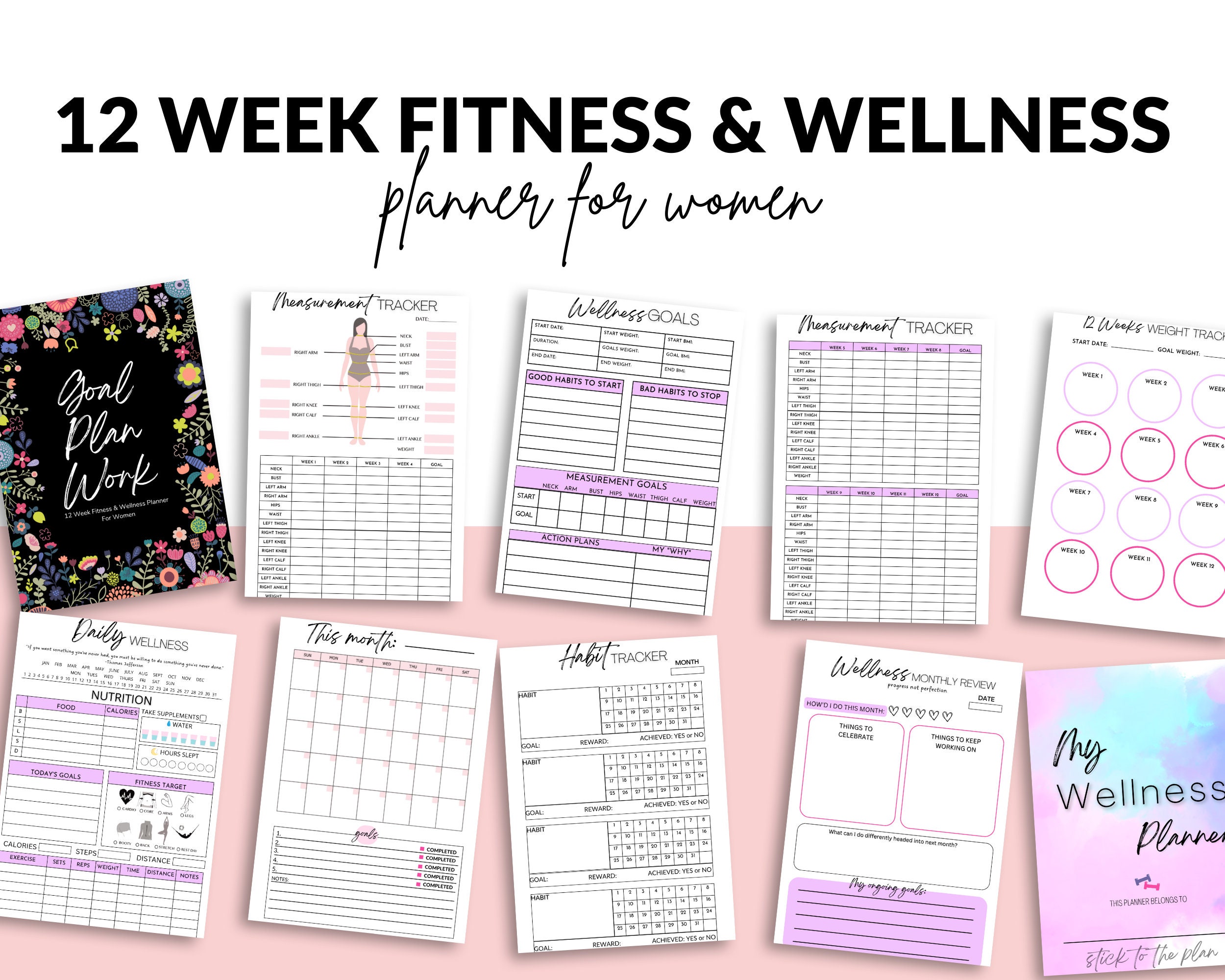 Fitness & Wellness Planner 12 Week Health Tracker for Women - Etsy