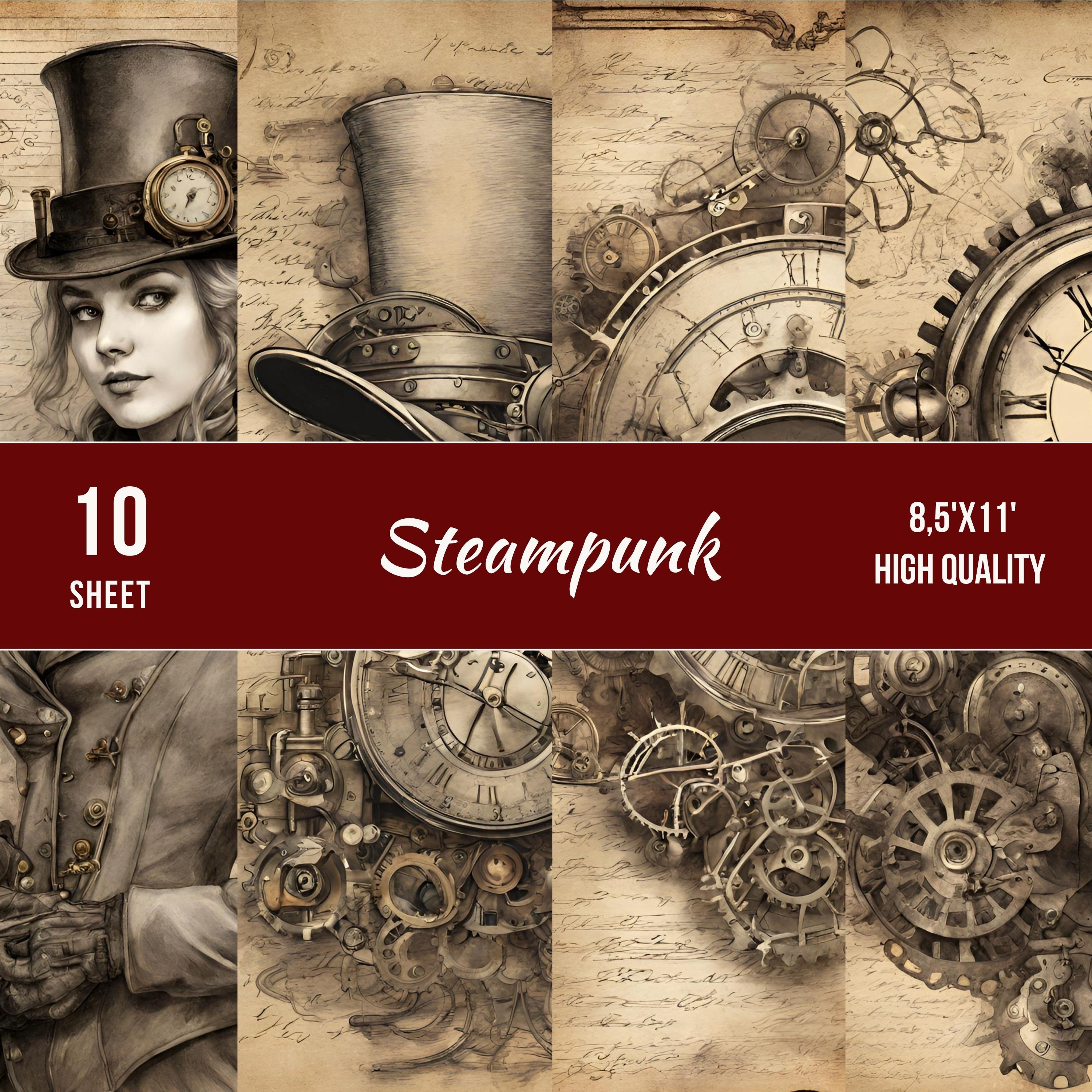 Steampunk Printable Pages, Industrial Paper Pack, Victorian Scrapbook ...