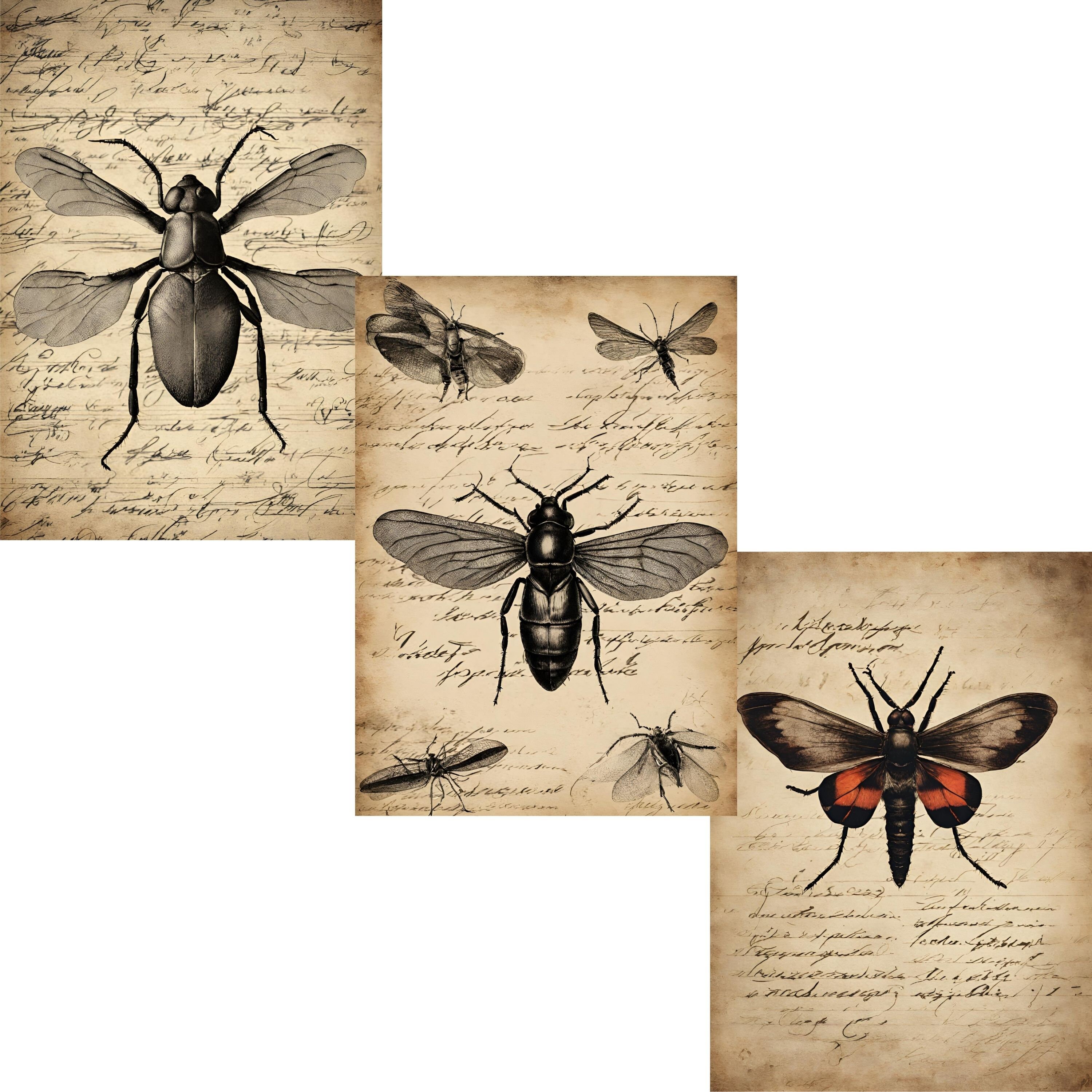 Vintage Insects Digital Pages, Digital Scrapbook Paper Kit, Collage ...