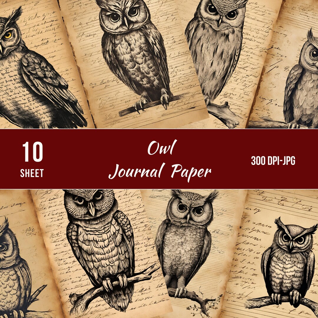 10 Owl Journal Pages, Basic Papers, Printable Shabby Pages, Vintage ...