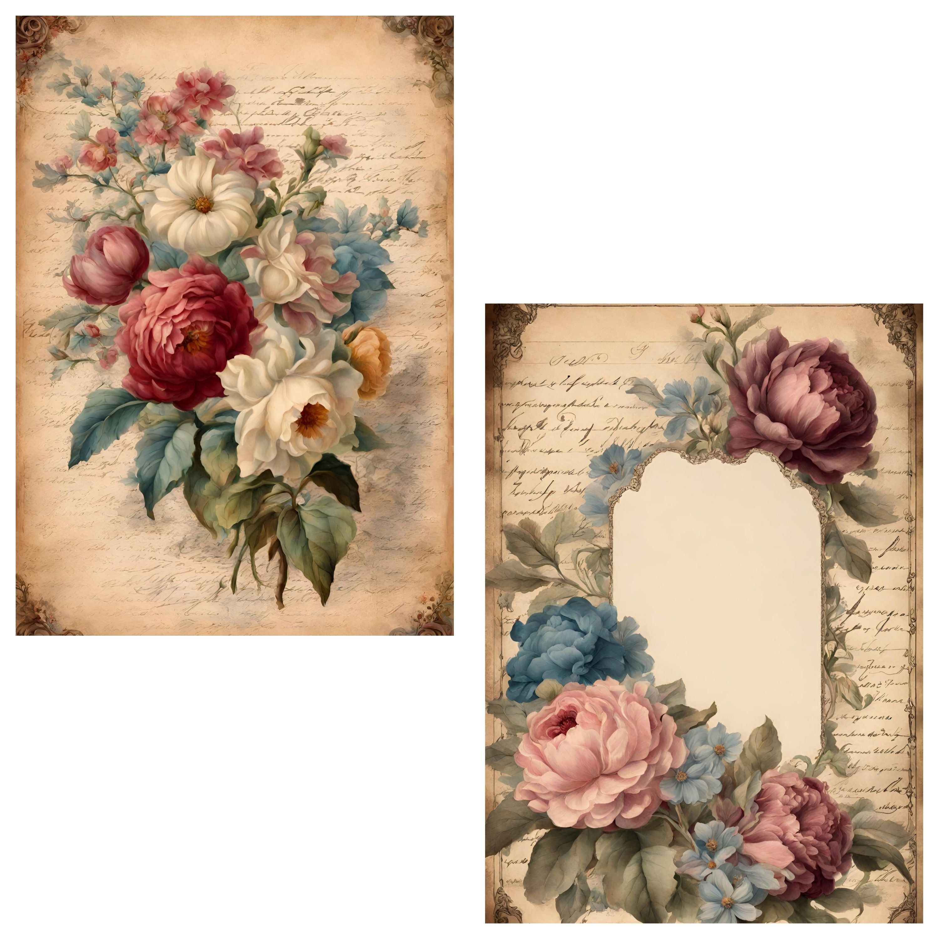 10 Victorian Flowers Digital Papers, Vintage Scrapbook Background Kit ...