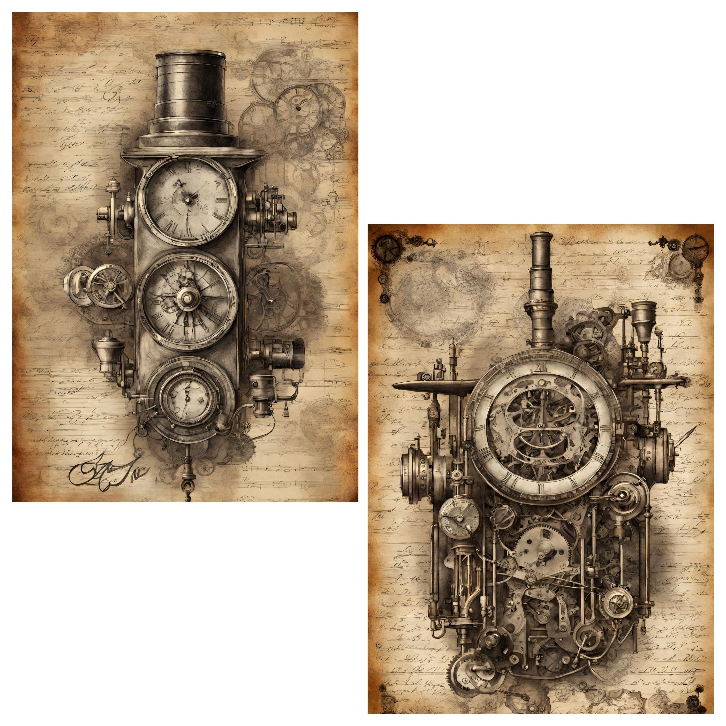Steampunk Printable Pages, Industrial Paper Pack, Victorian Scrapbook ...