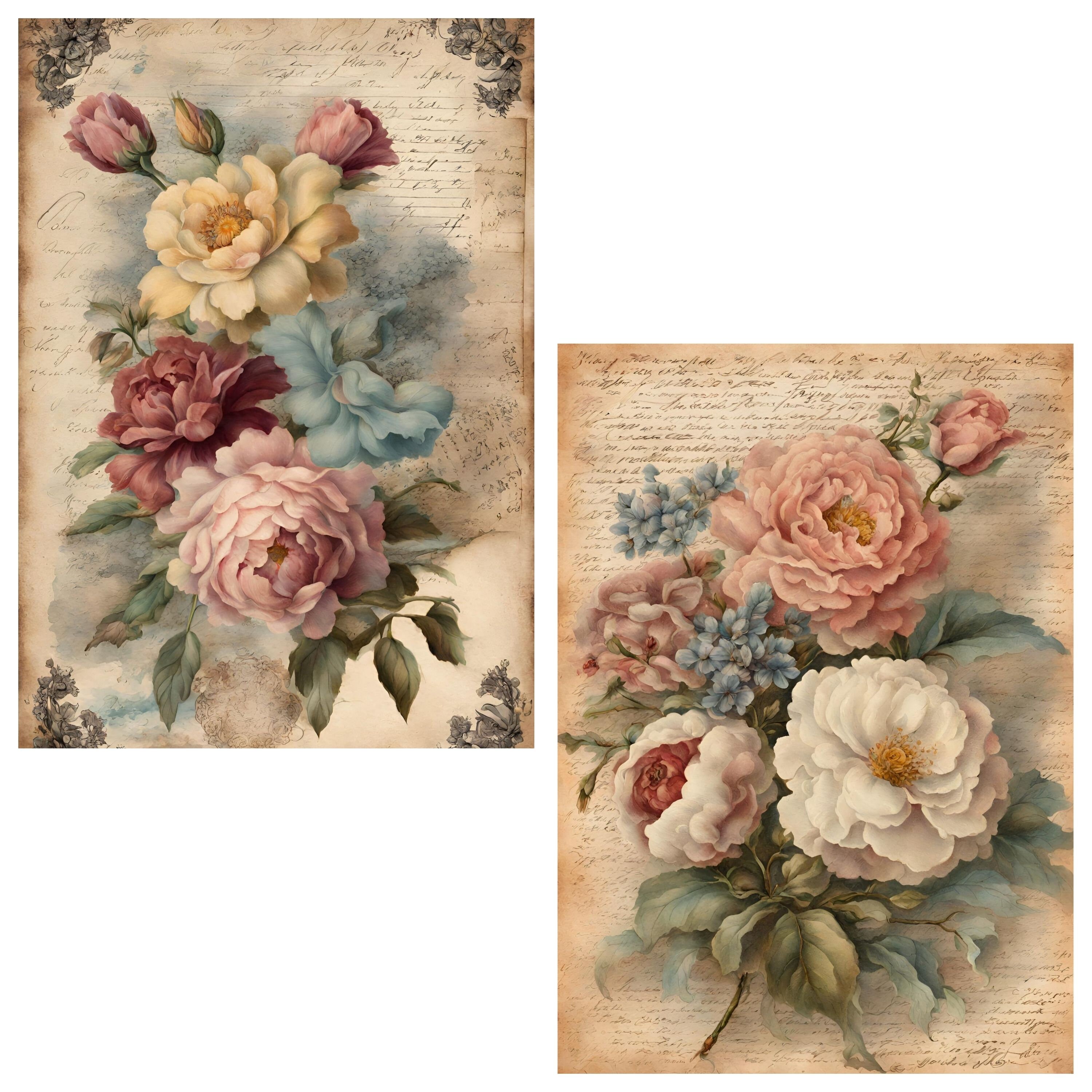 10 Victorian Flowers Digital Papers, Vintage Scrapbook Background Kit ...