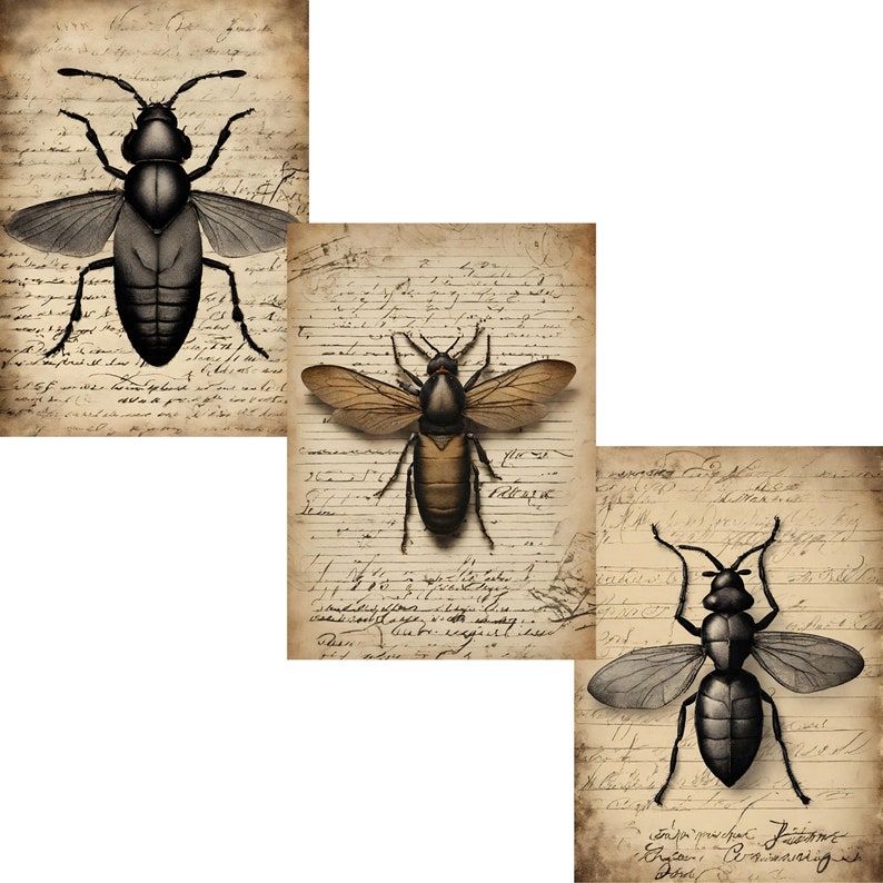 Vintage Insects Digital Pages, Digital Scrapbook Paper Kit, Collage ...
