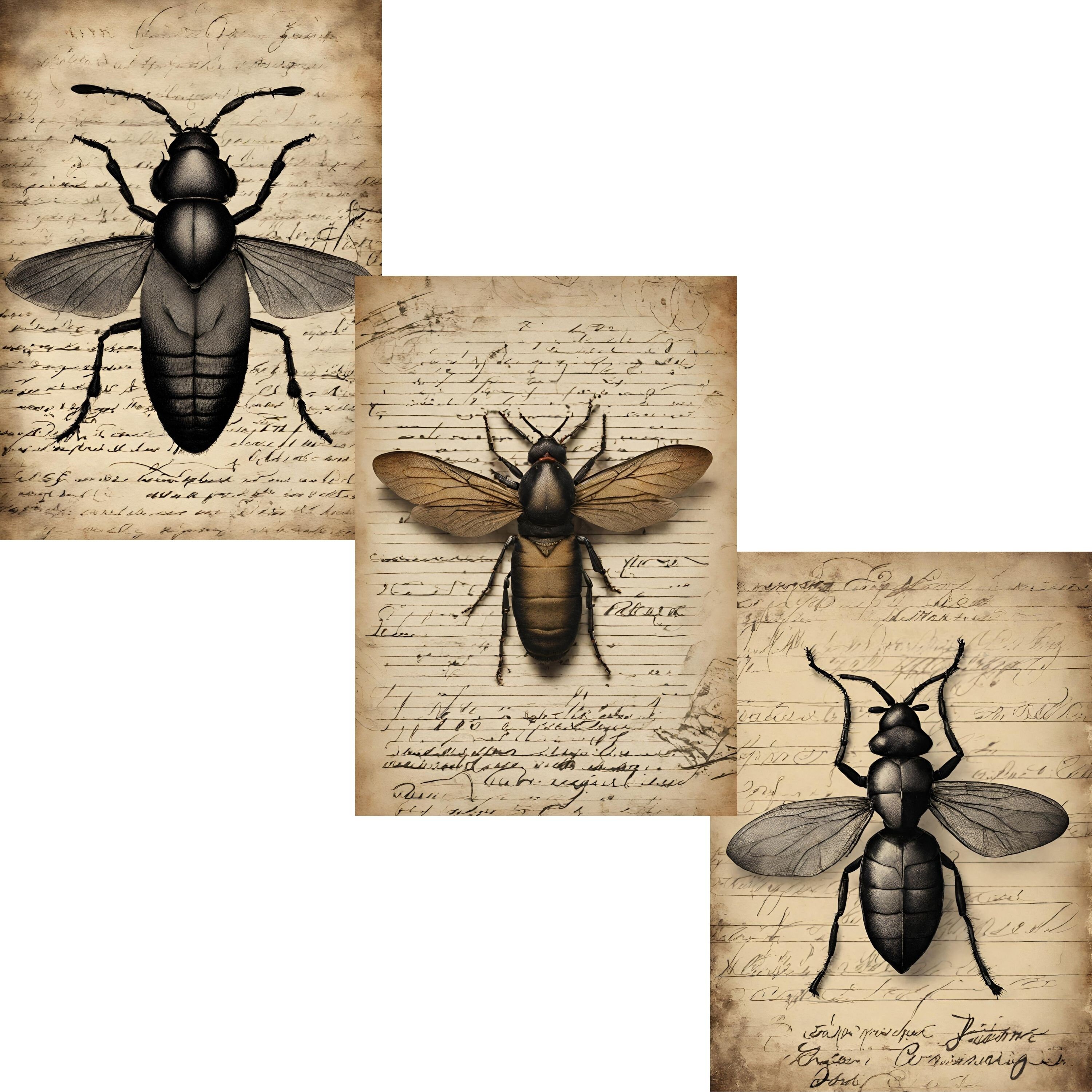 Vintage Insects Digital Pages, Digital Scrapbook Paper Kit, Collage ...