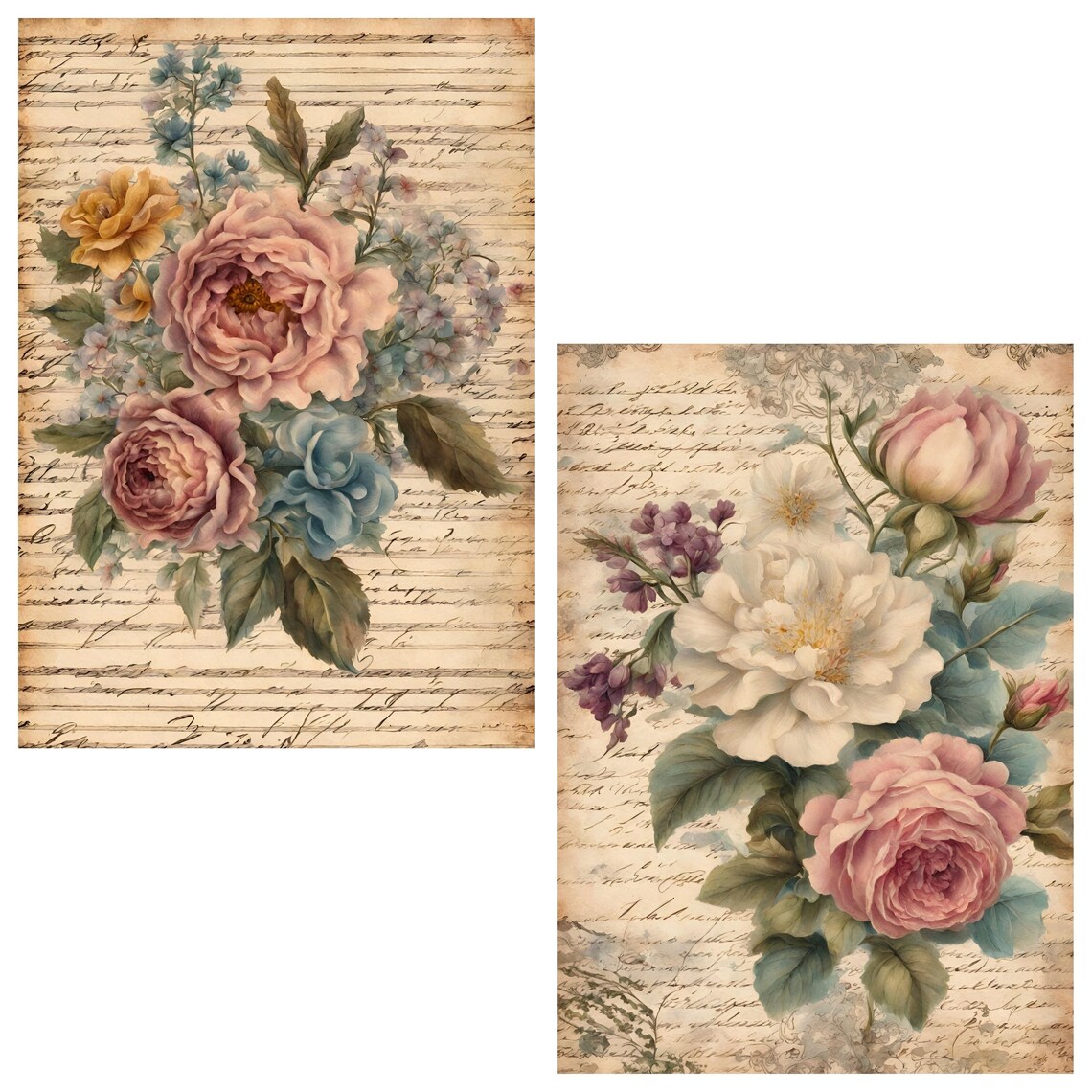 10 Victorian Flowers Digital Papers, Vintage Scrapbook Background Kit ...