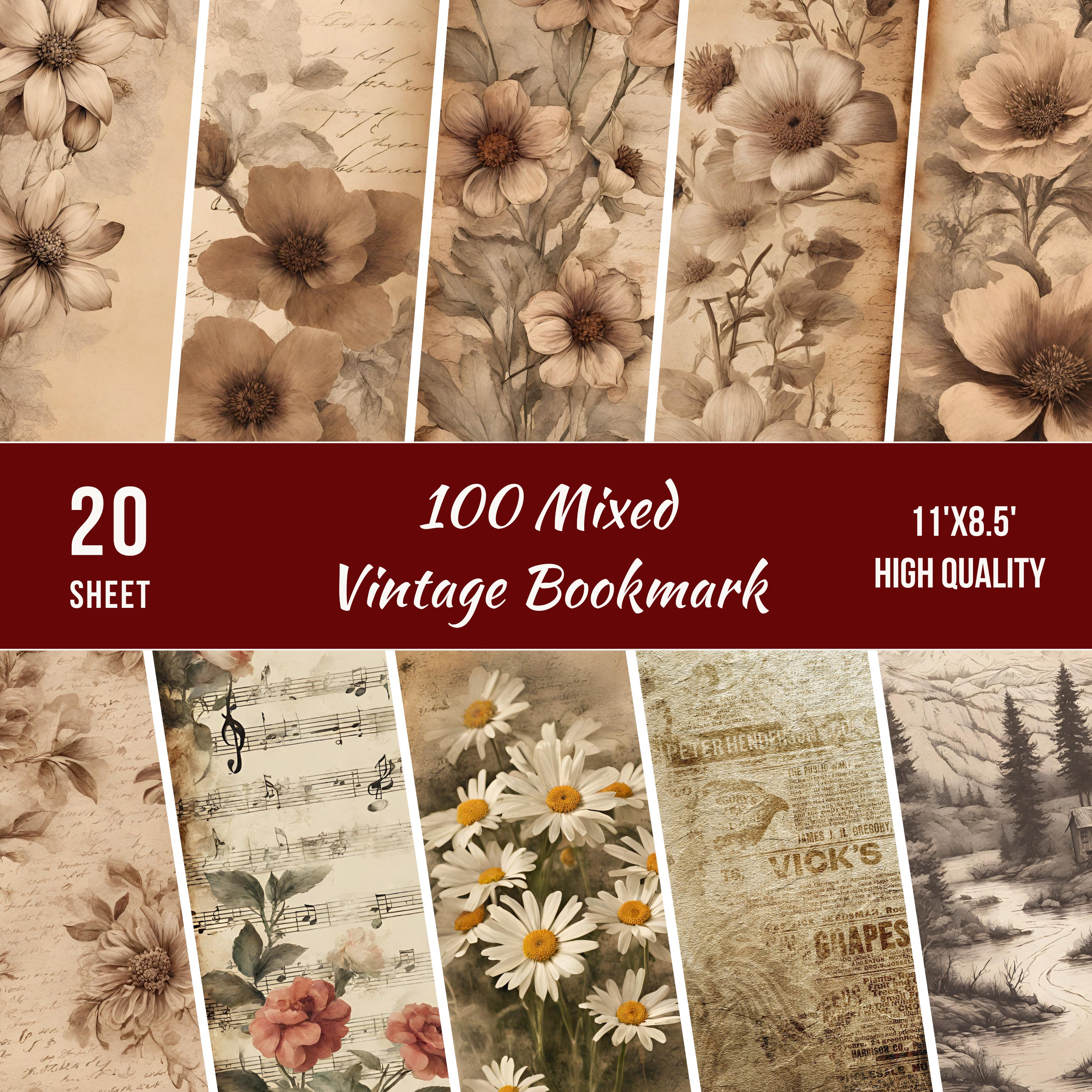 Vintage Printable Bookmarks, Bookmark Bundle, Assorted Vintage Designs ...