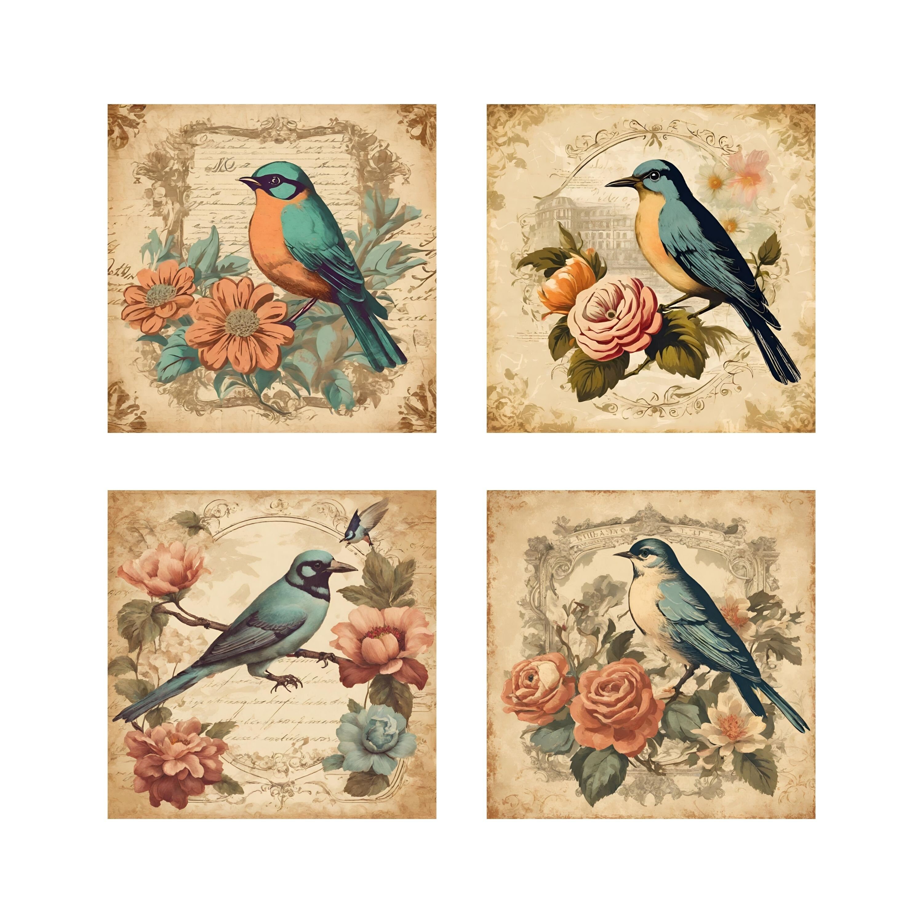 Vintage Birds Pages, Digital Collage Sheet, Bird and Ephemera, Birds ...