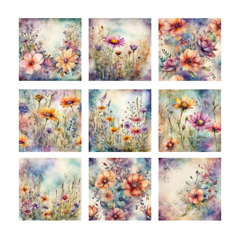 50 Vintage Watercolor Flowers Journal Pages: Shabby Chic Scrapbook ...