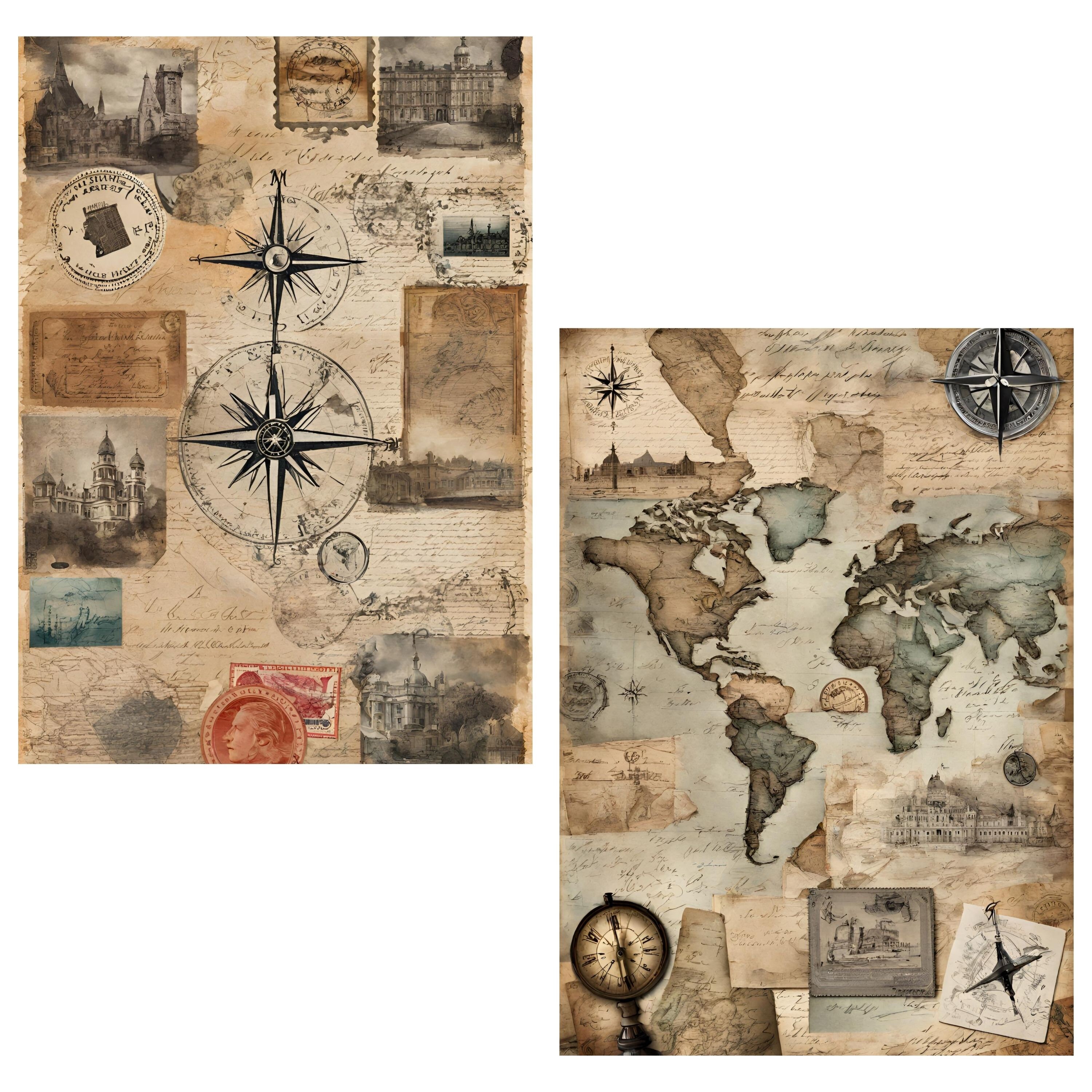 Vintage Travel Digital Pages, Printable Shabby Collage Sheet, Antique ...