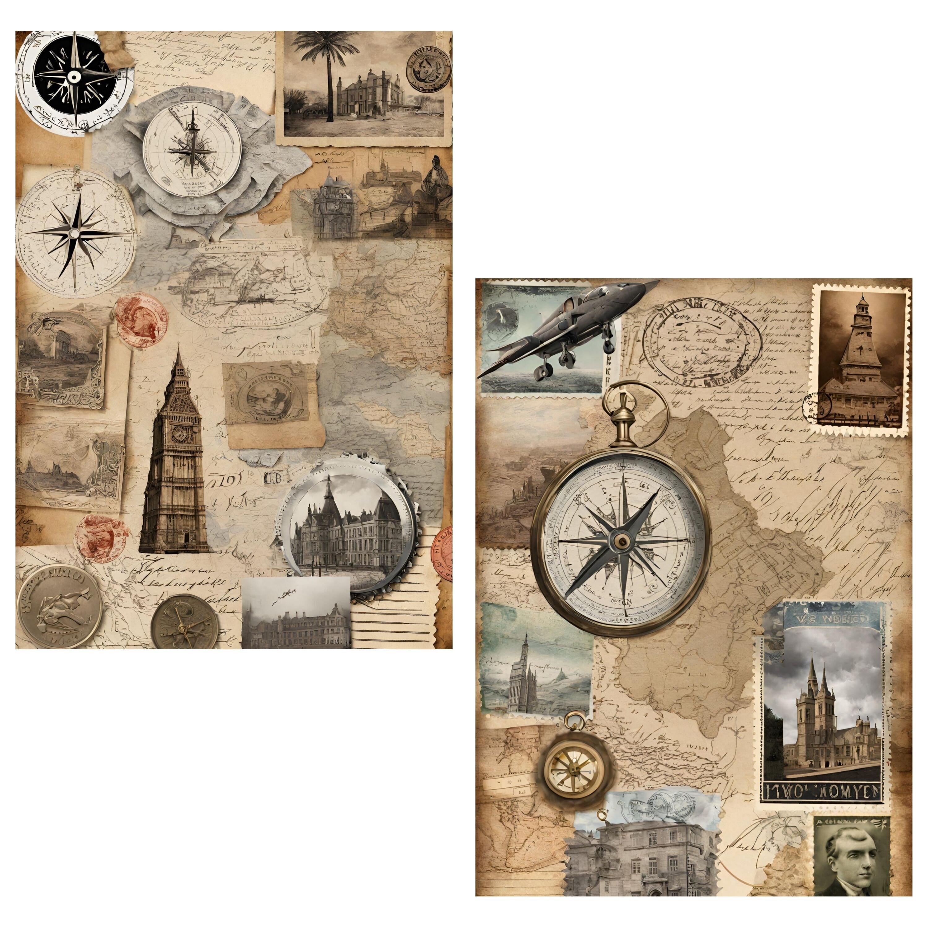 Vintage Travel Digital Pages, Printable Shabby Collage Sheet, Antique ...