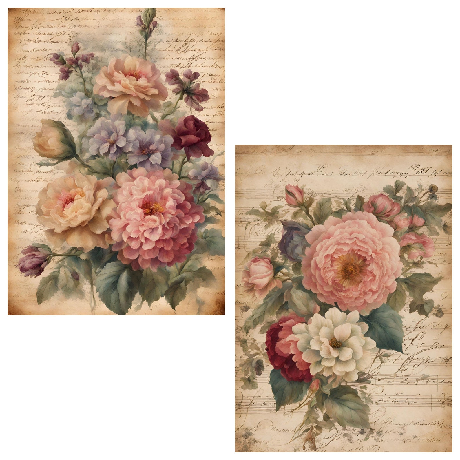 10 Victorian Flowers Digital Papers, Vintage Scrapbook Background Kit ...