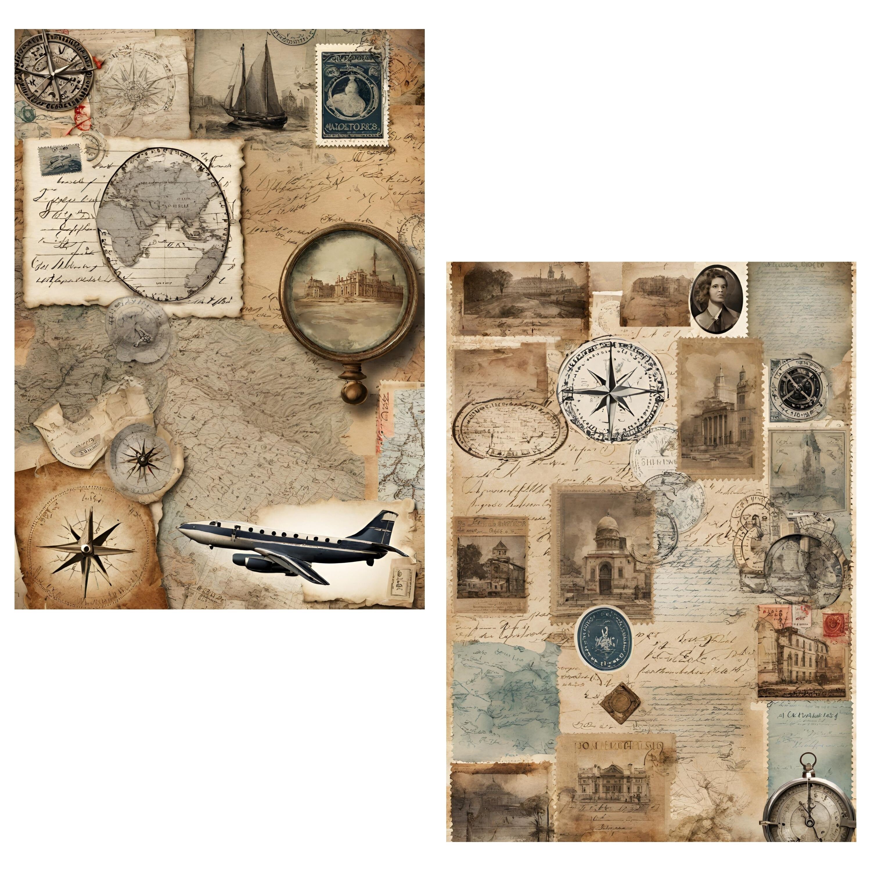 Vintage Travel Digital Pages, Printable Shabby Collage Sheet, Antique ...