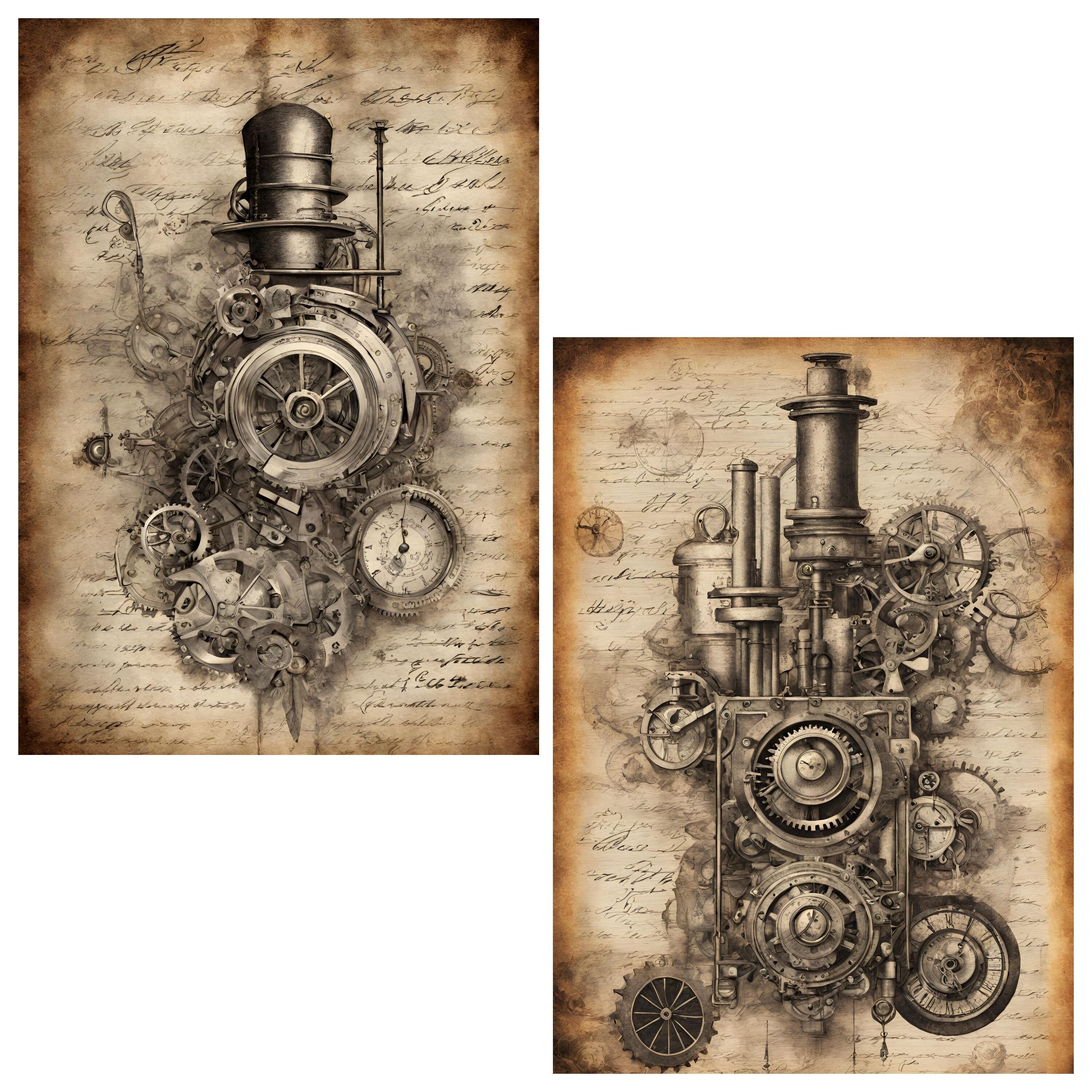 Steampunk Printable Pages, Industrial Paper Pack, Victorian Scrapbook ...