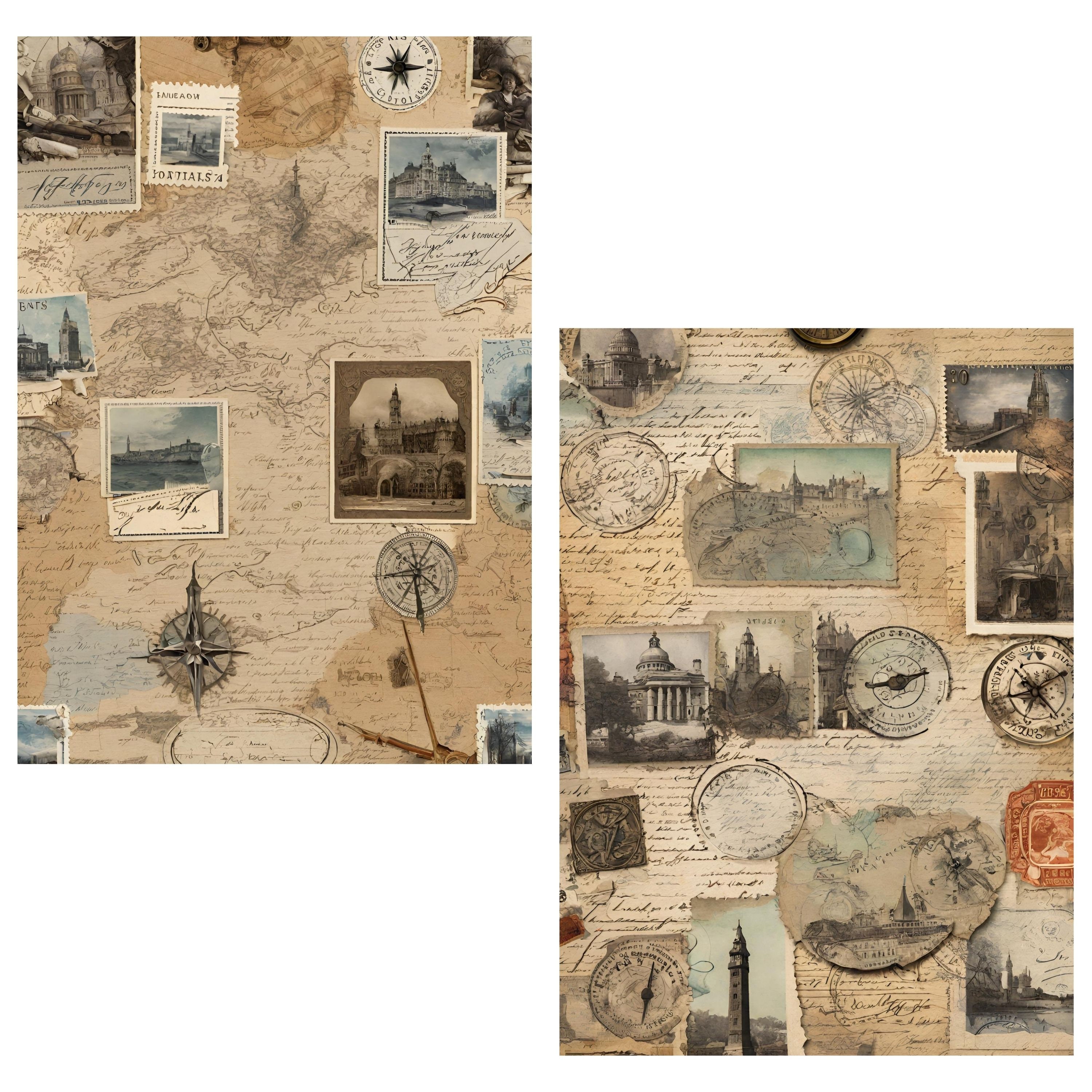 Vintage Travel Digital Pages, Printable Shabby Collage Sheet, Antique ...