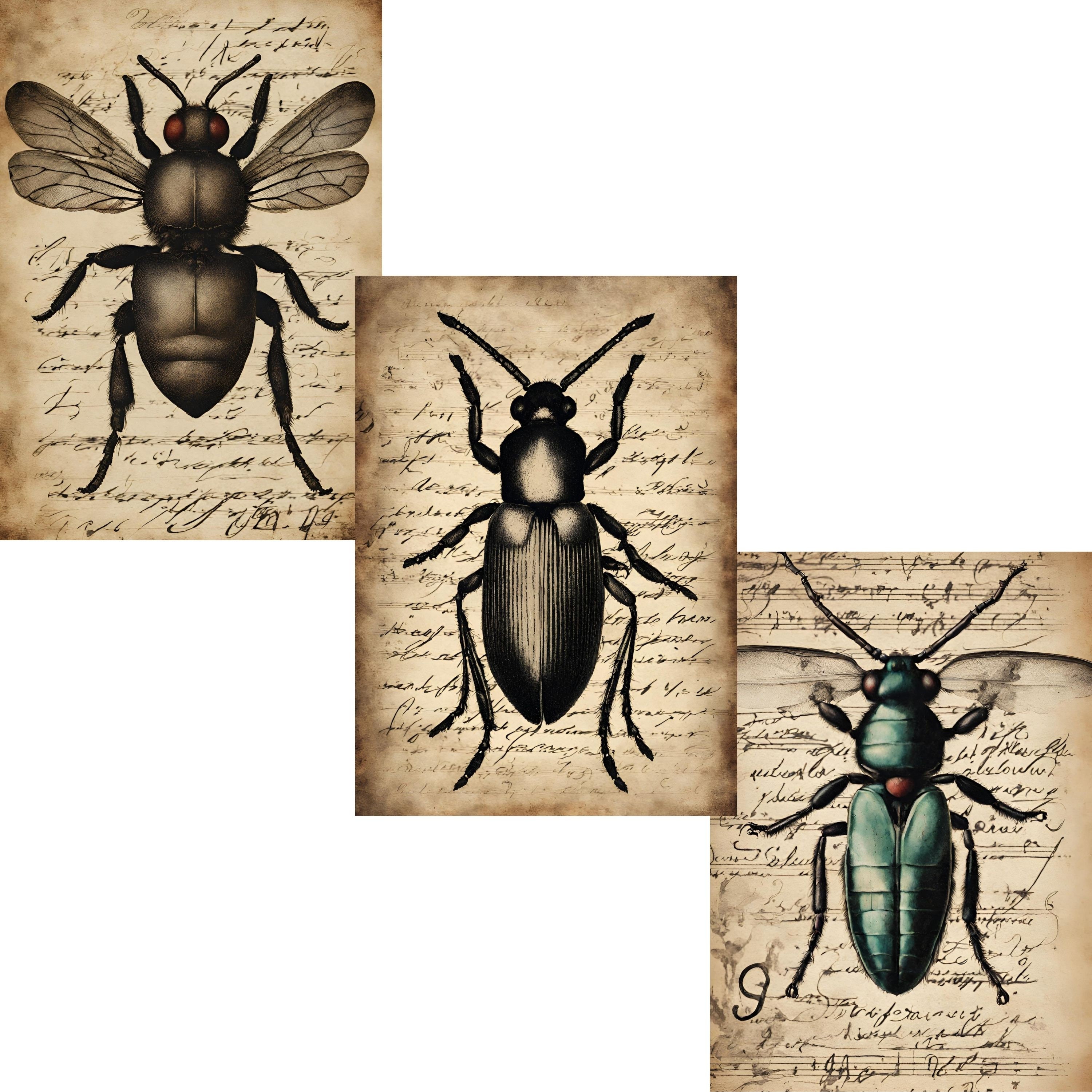 Vintage Insects Digital Pages, Digital Scrapbook Paper Kit, Collage ...