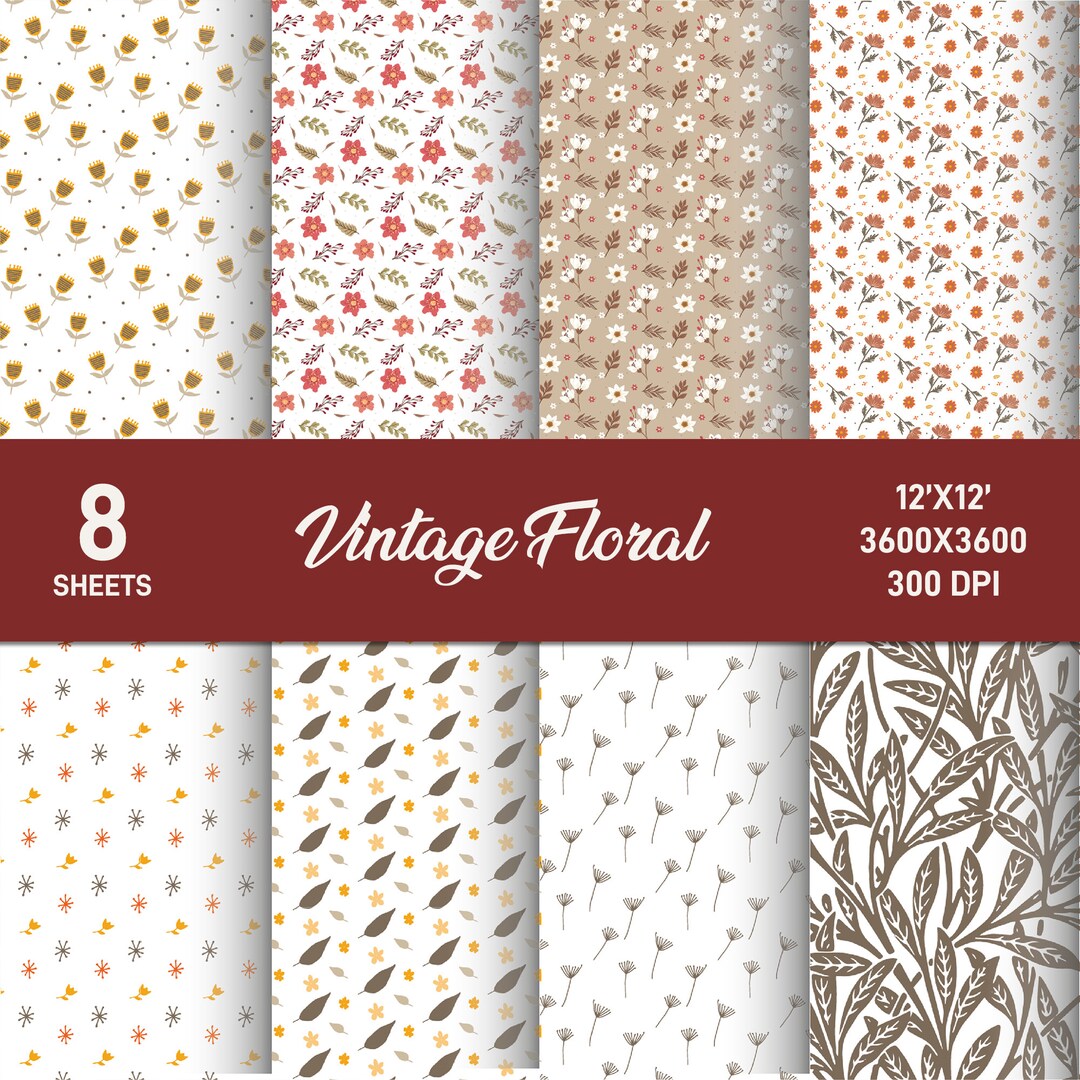 Vintage Floral Digital Patterns,vintage Flowers Digital Paper,decoupage ...