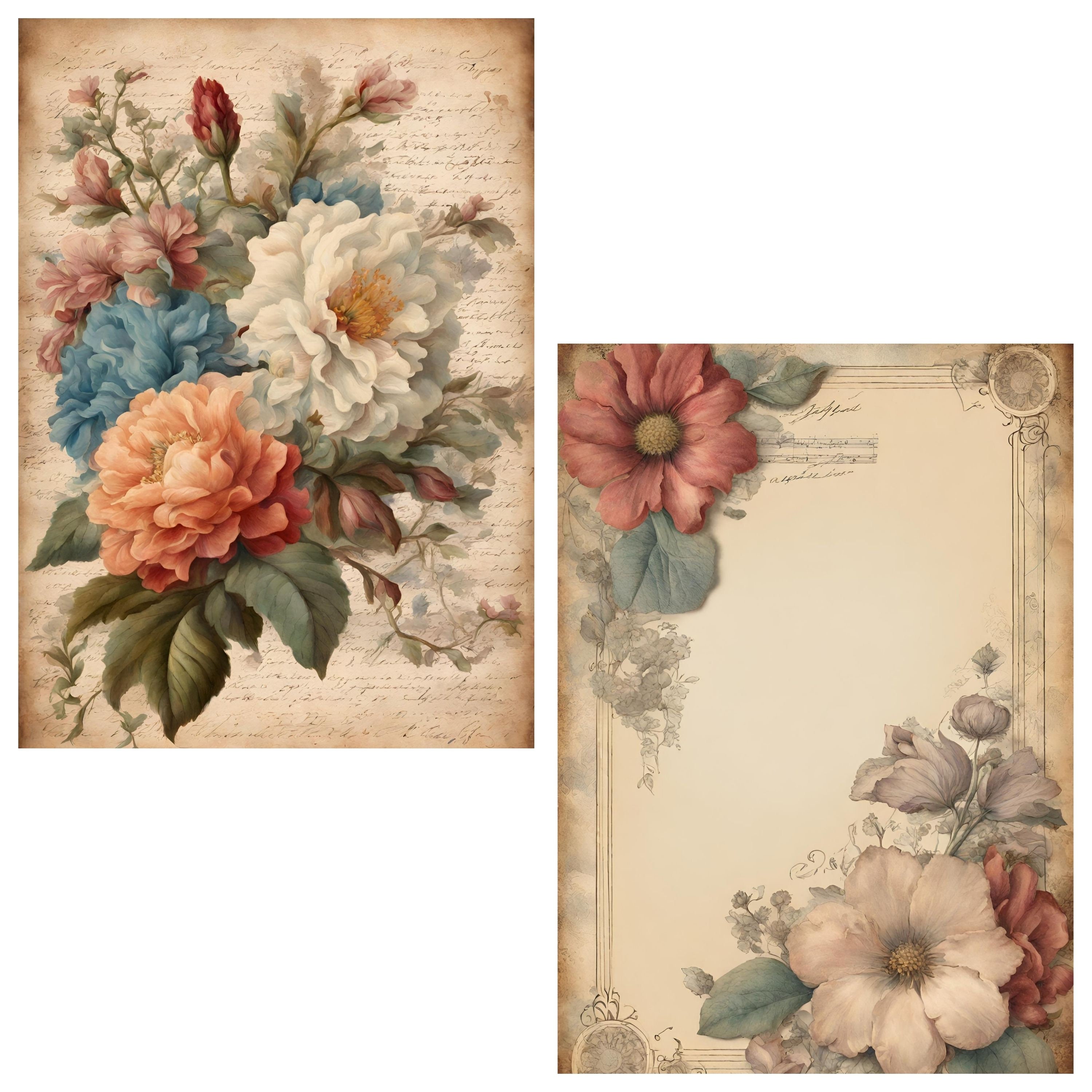 10 Victorian Flowers Digital Papers, Vintage Scrapbook Background Kit ...