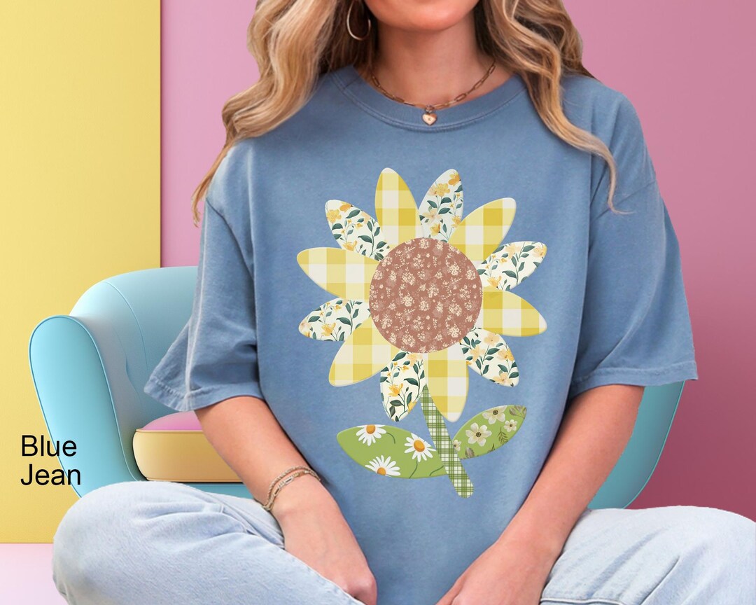 Sunflower Shirt, Floral Tee Shirt, Flower Shirt,patchwork Look, Womens ...
