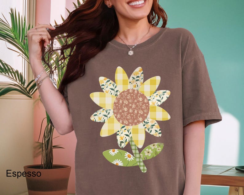 Sunflower Shirt, Floral Tee Shirt, Flower Shirt,patchwork Look, Womens ...