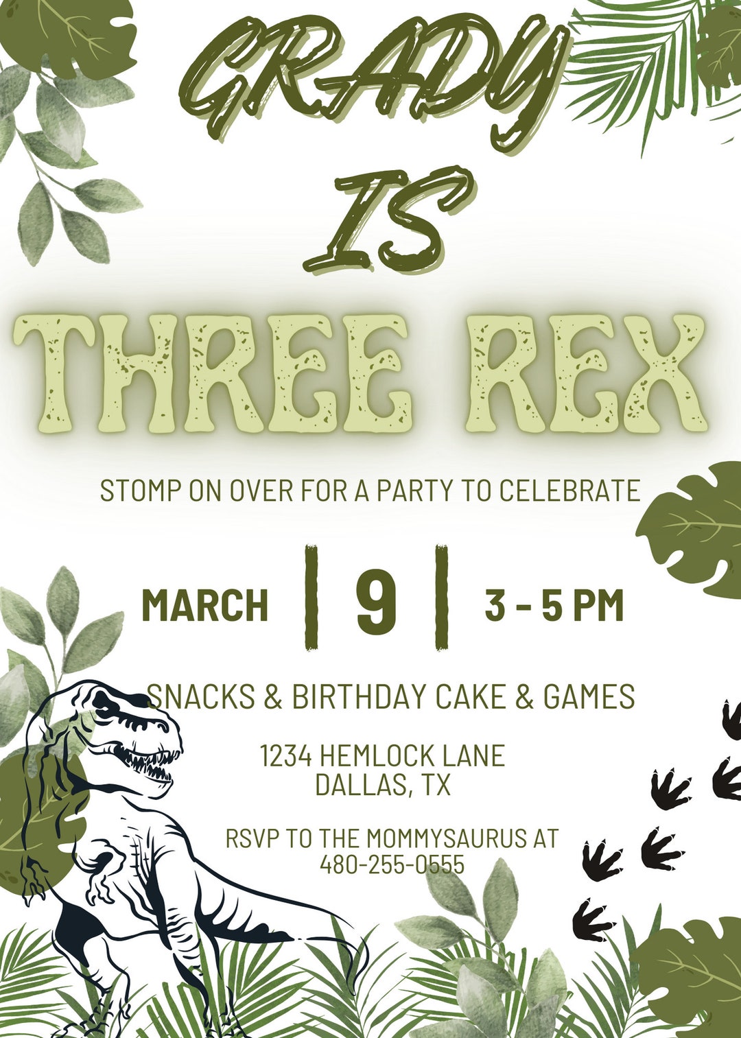 Three Rex Birthday Party Invitation, Personalized Digital Print Item - Etsy