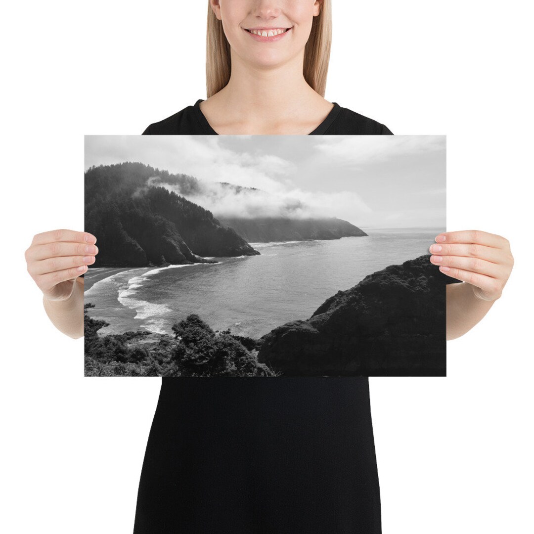 Poster, View From Heceta Head Lighthouse, Oregon Coast, Black and White ...