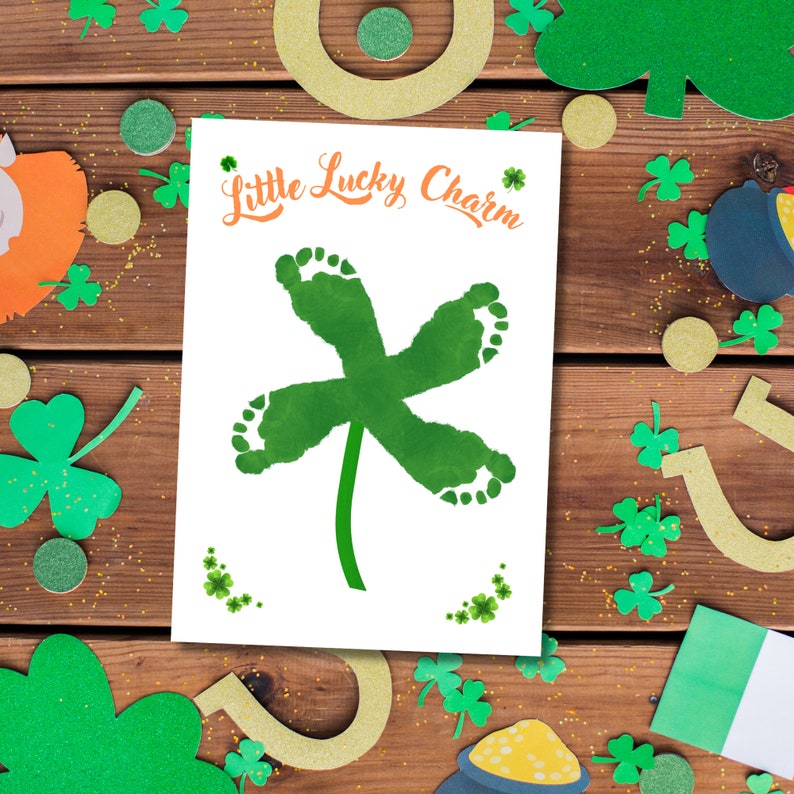 St. Patrick's Day Kids Footprint Craft: Lucky Charm Shamrock DIY ...