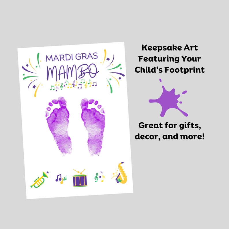 Mardi Gras Mambo Kids Footprint Art Project - Printable Purple, Green ...