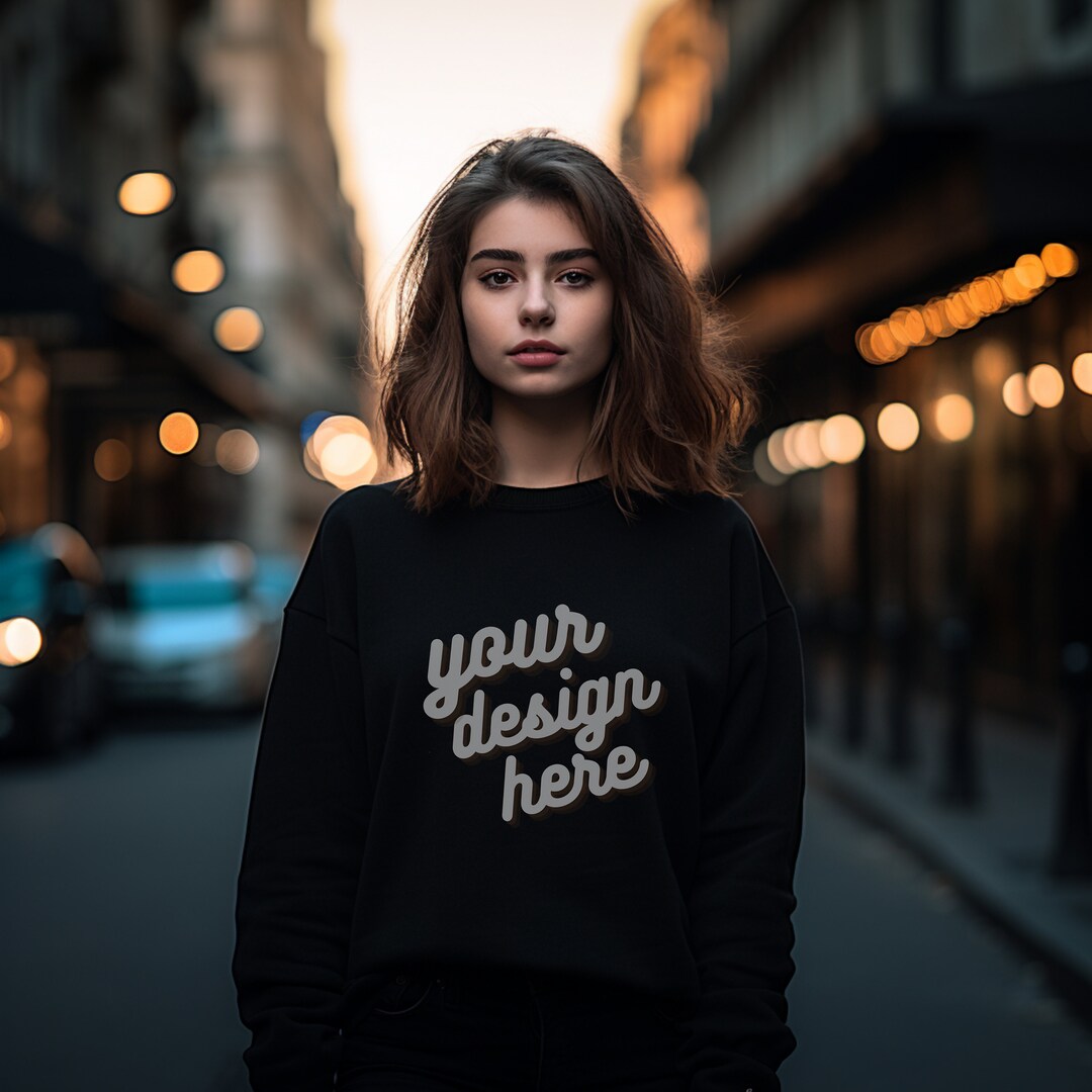Girl Mockups Gildan 18000 Mockups Outdoors Mockups City Background ...