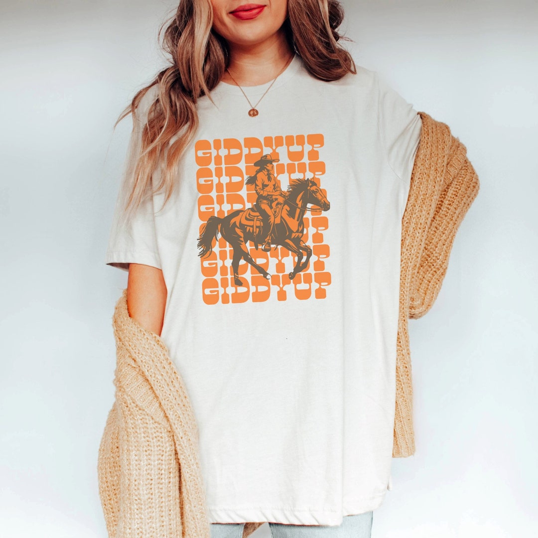 Retro Western Style Tee, GIDDY UP Vintage Cowgirl Horse T-shirt ...