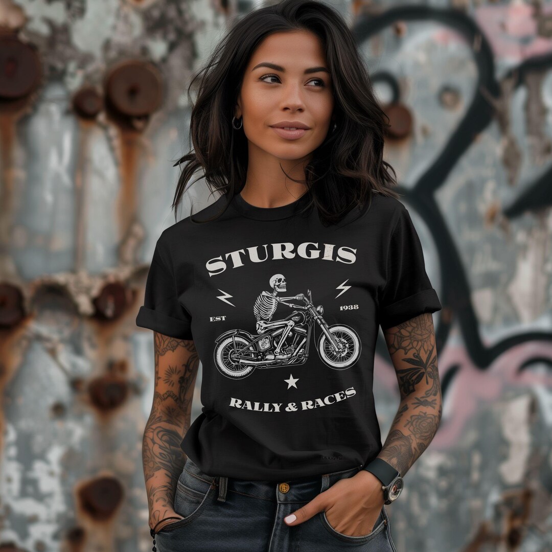 Sturgis Rally & Races Skeleton Biker T-shirt – Vintage Motorcycle Skull ...