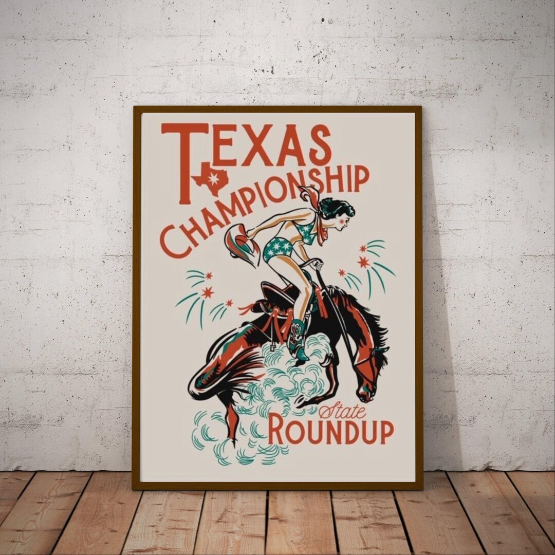 Vintage Rodeo Cowgirl Art Print | Texas Championship State Roundup ...