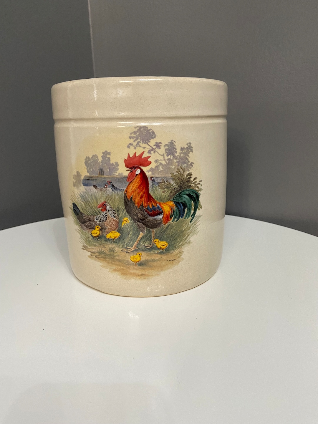 Shaker & Thangs Pottery Cookie Jar Crock, Rooster Chickens Marshall TX ...