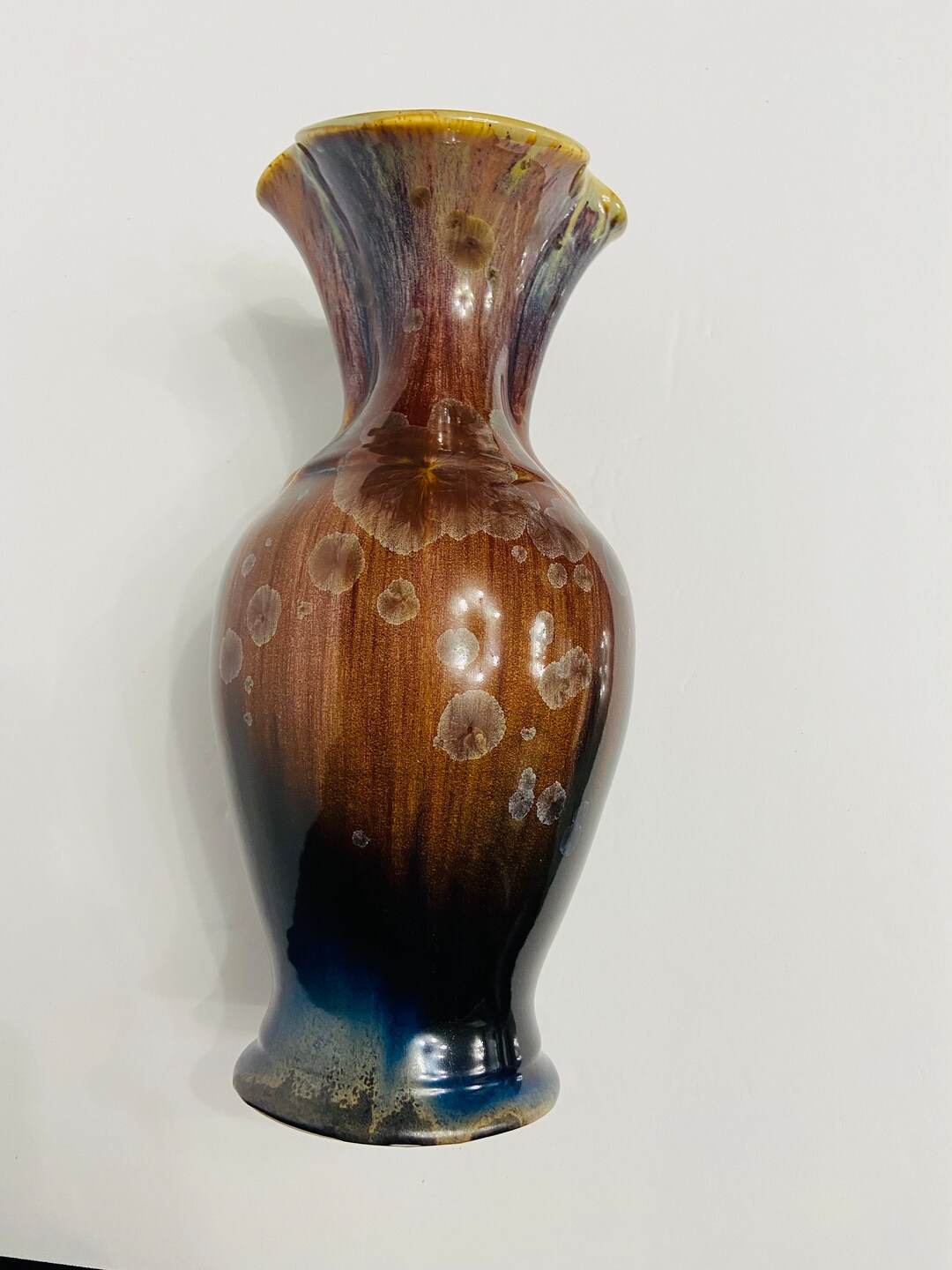 FOLLETTE Pottery Multicolored Vase Crystalline Glaze Ruffled Rim 11 - Etsy