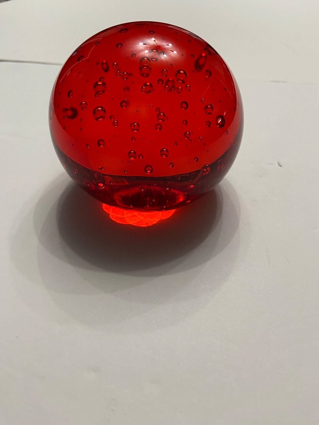 Gorgeous Hand Blown Red Glass Orb Paperweight With Controlled Bubbles 3 ...