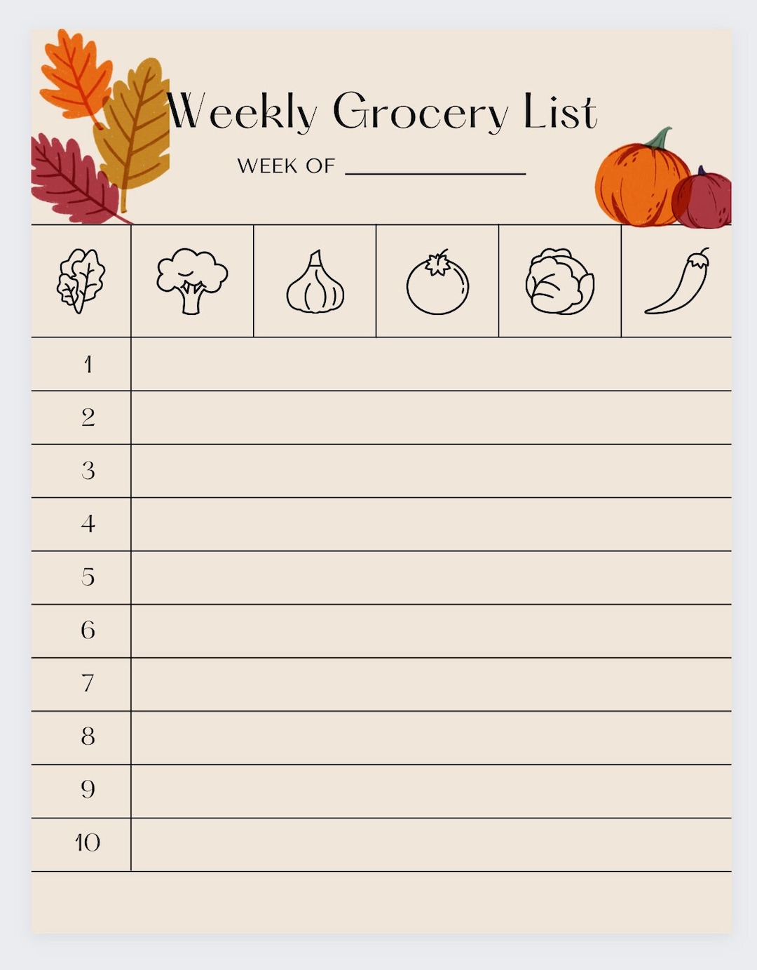 Fall Grocery List - Etsy