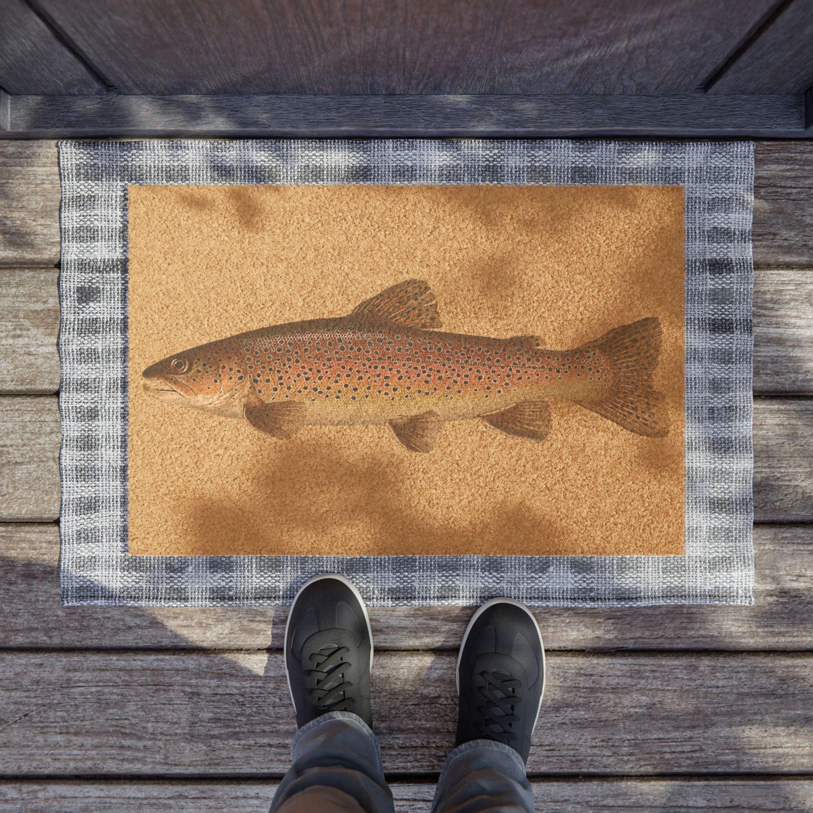 Doormat, Brown Trout Fish Mat, Welcome Rug, Outdoor Entrance Carpet ...