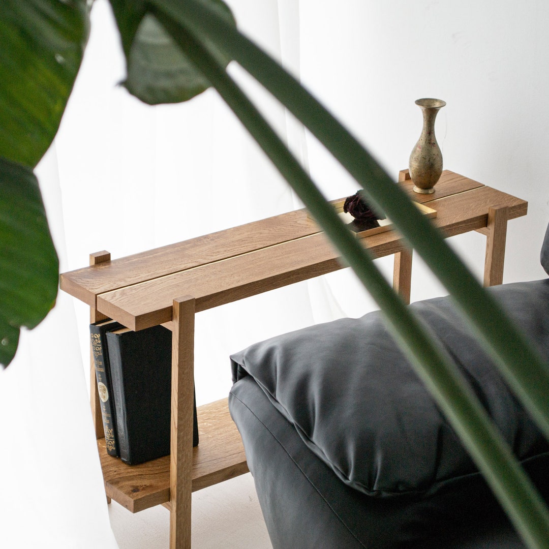Solid Wood Low Shelving Unit With Brass Strip - Etsy